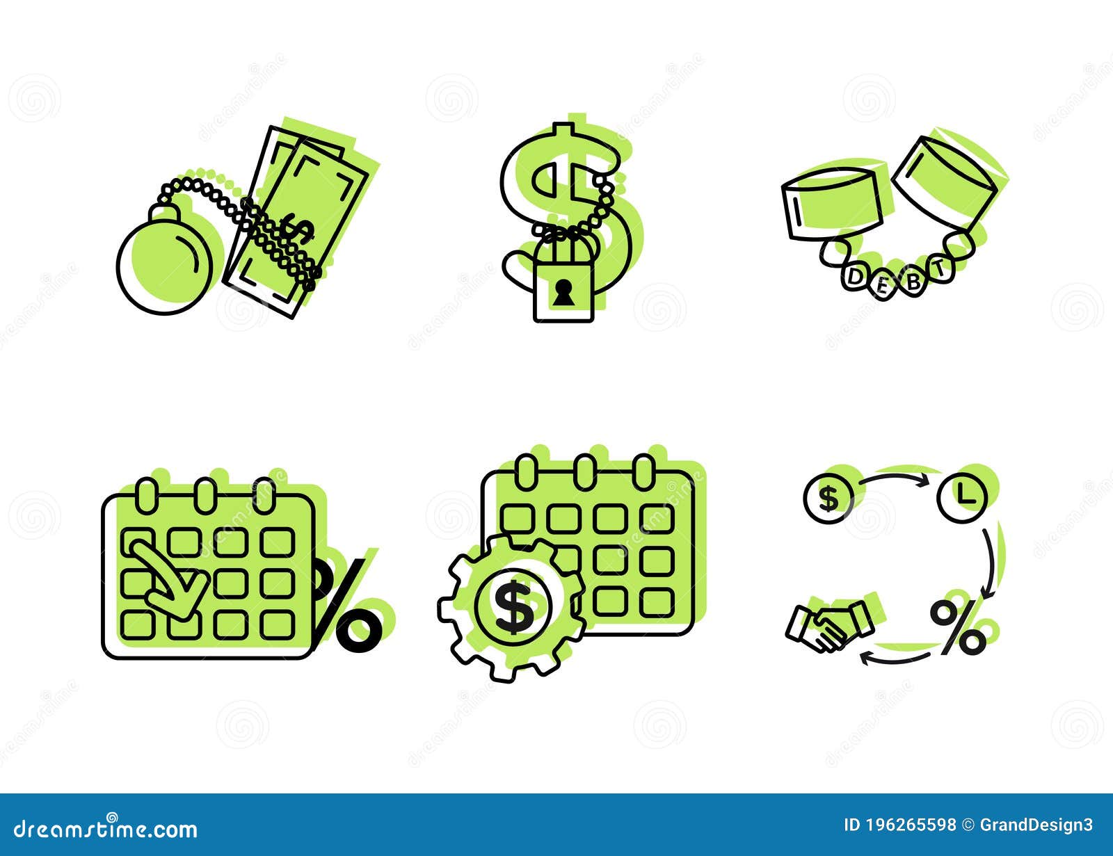 Finance. Vector Illustration Set of Debt Icons, Debt Restructuring ...