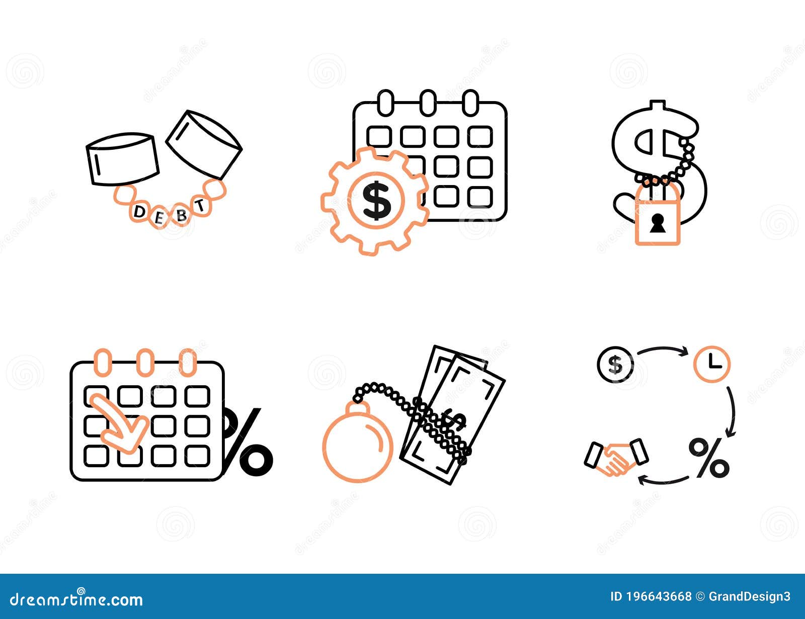 Finance. Vector Illustration Set of Debt Icons, Debt Restructuring ...