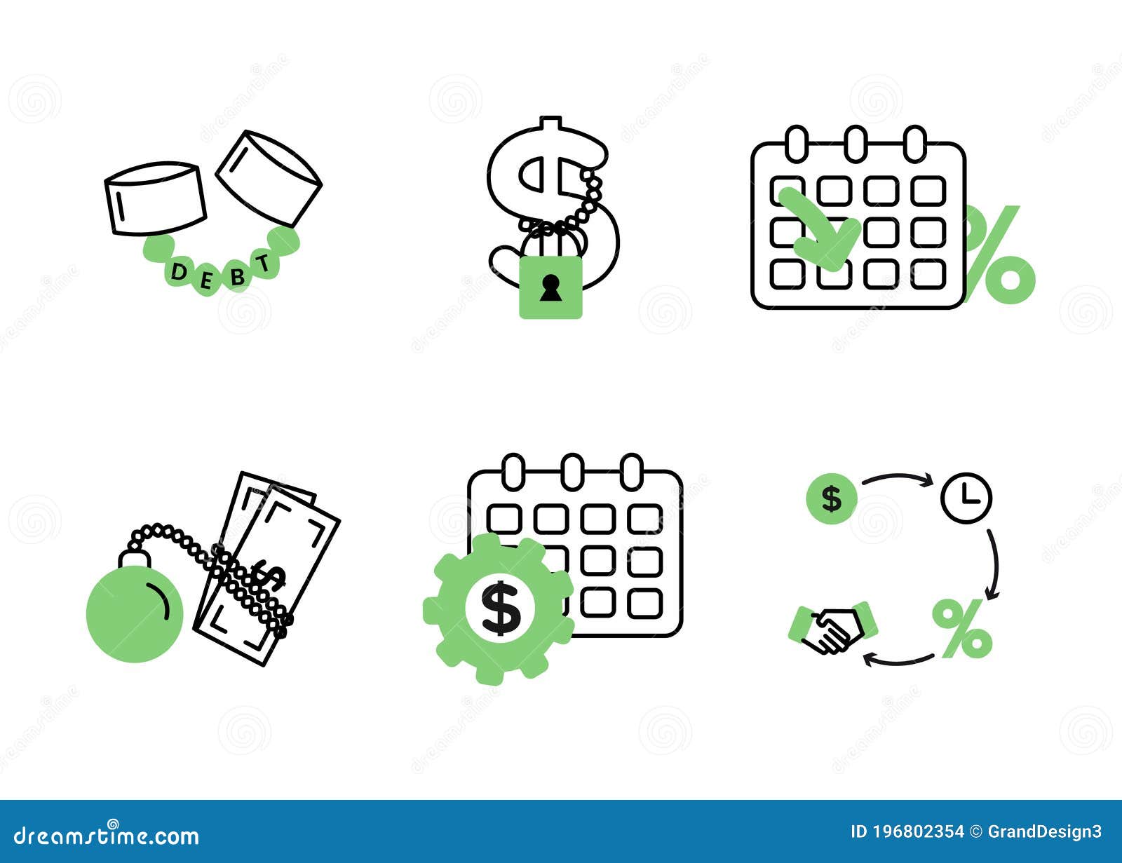 Finance. Vector Illustration Set of Debt Icons, Debt Restructuring ...