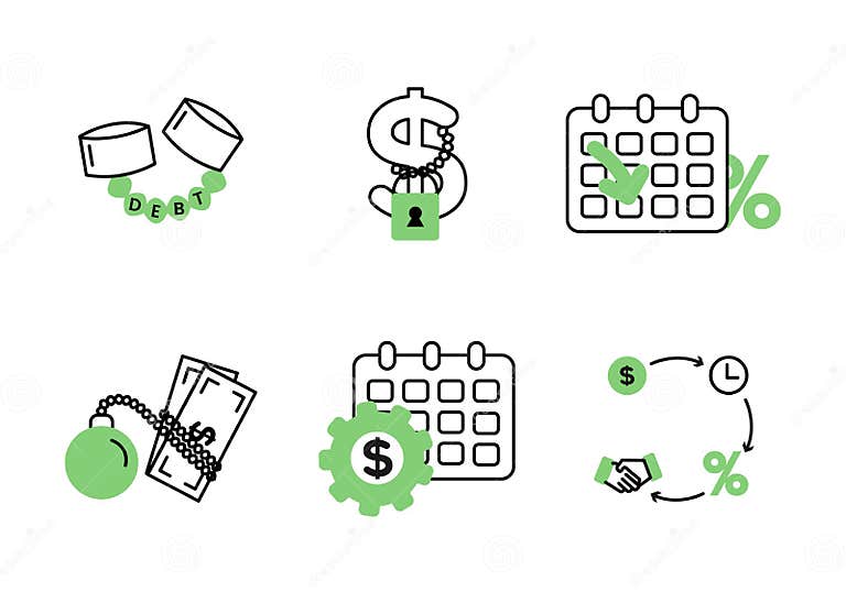 Finance. Vector Illustration Set of Debt Icons, Debt Restructuring ...
