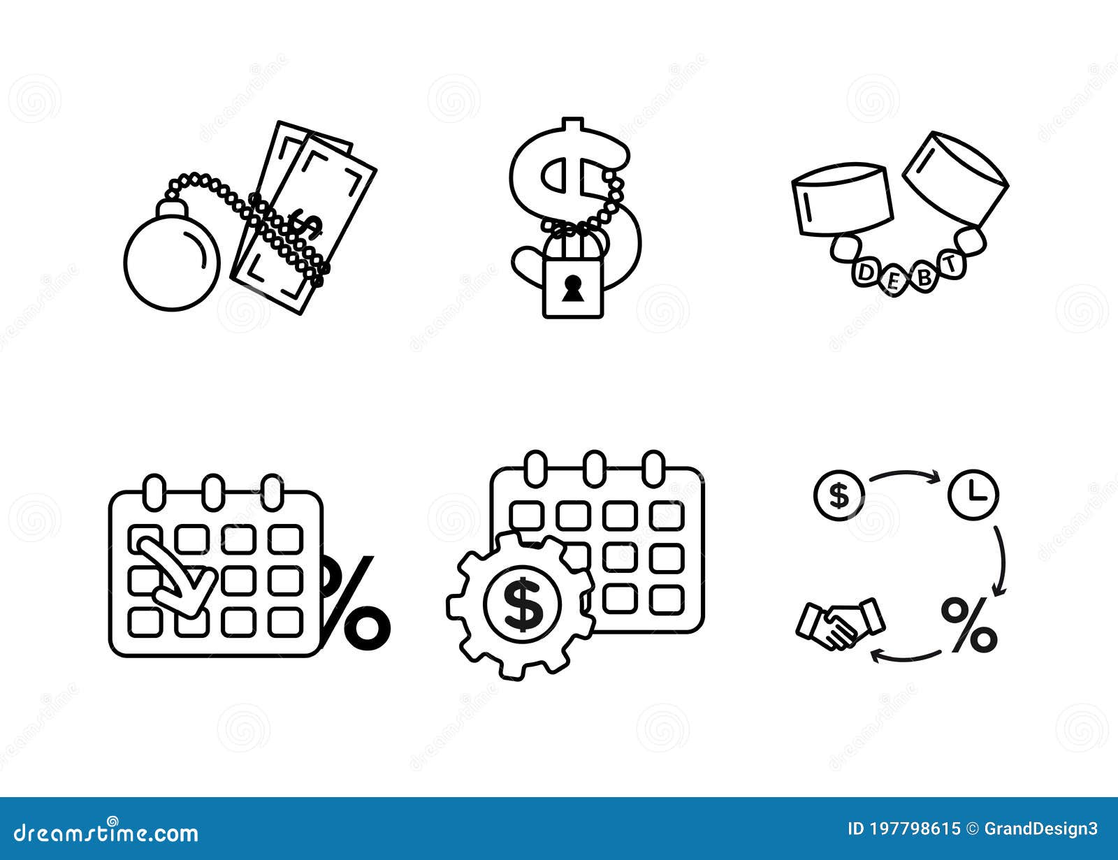 Finance. Vector Illustration Set of Debt Icons, Debt Restructuring ...