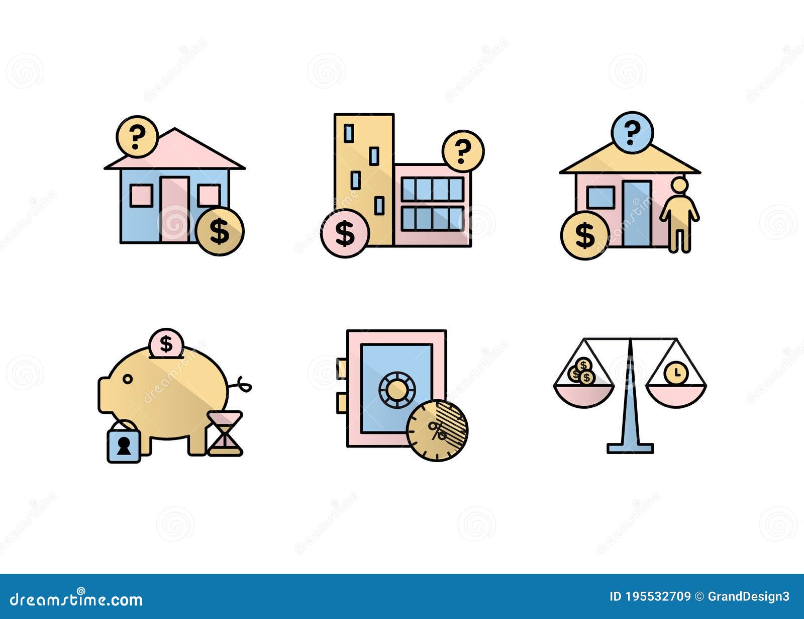 Finance. Vector Illustration Set of Depository Services Icons, Property ...