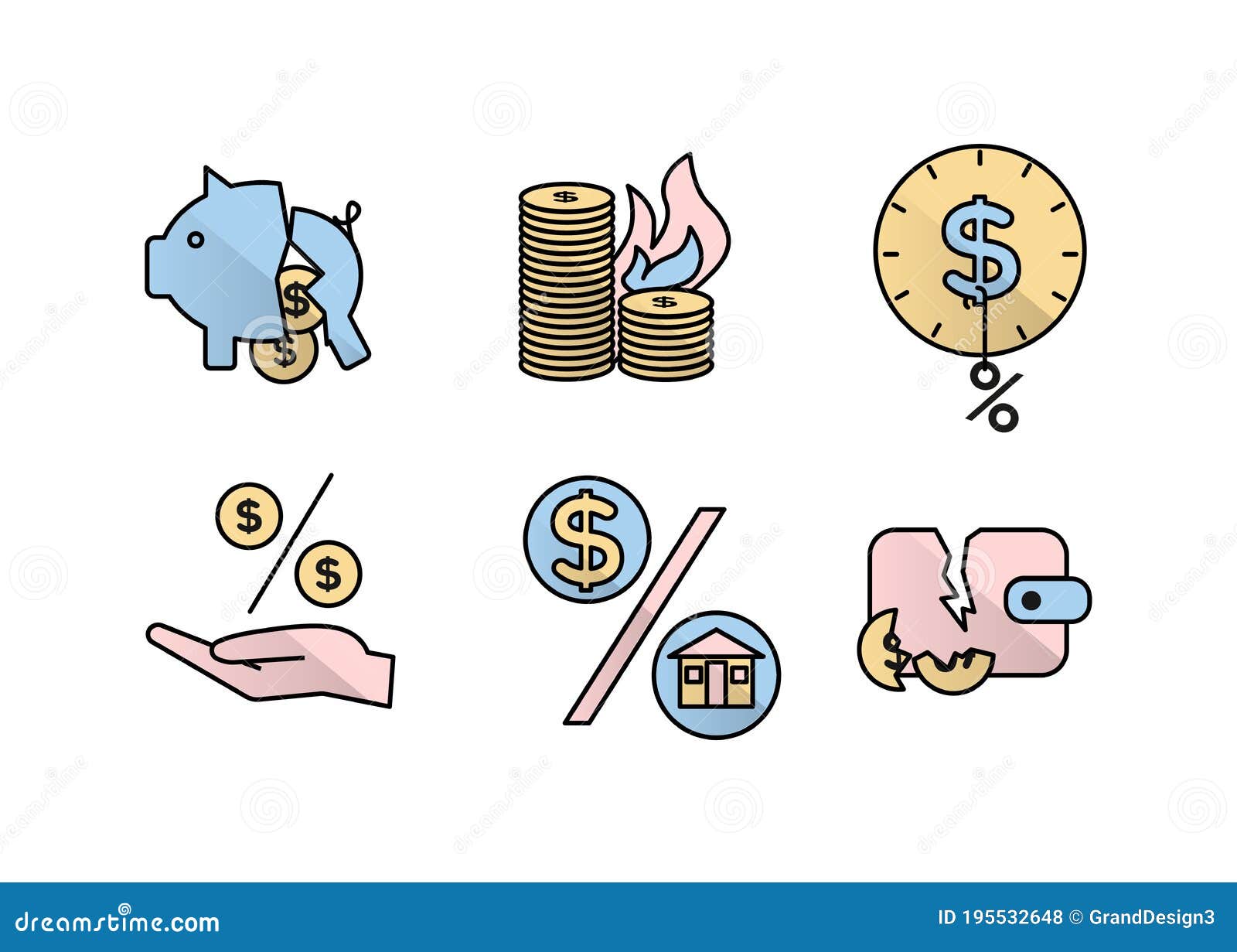 Finance. Vector Illustration Set of Icons Bankruptcy, Credit Stock ... Finance. Vector Illustration Set of Icons Bankruptcy, Credit Stock ...