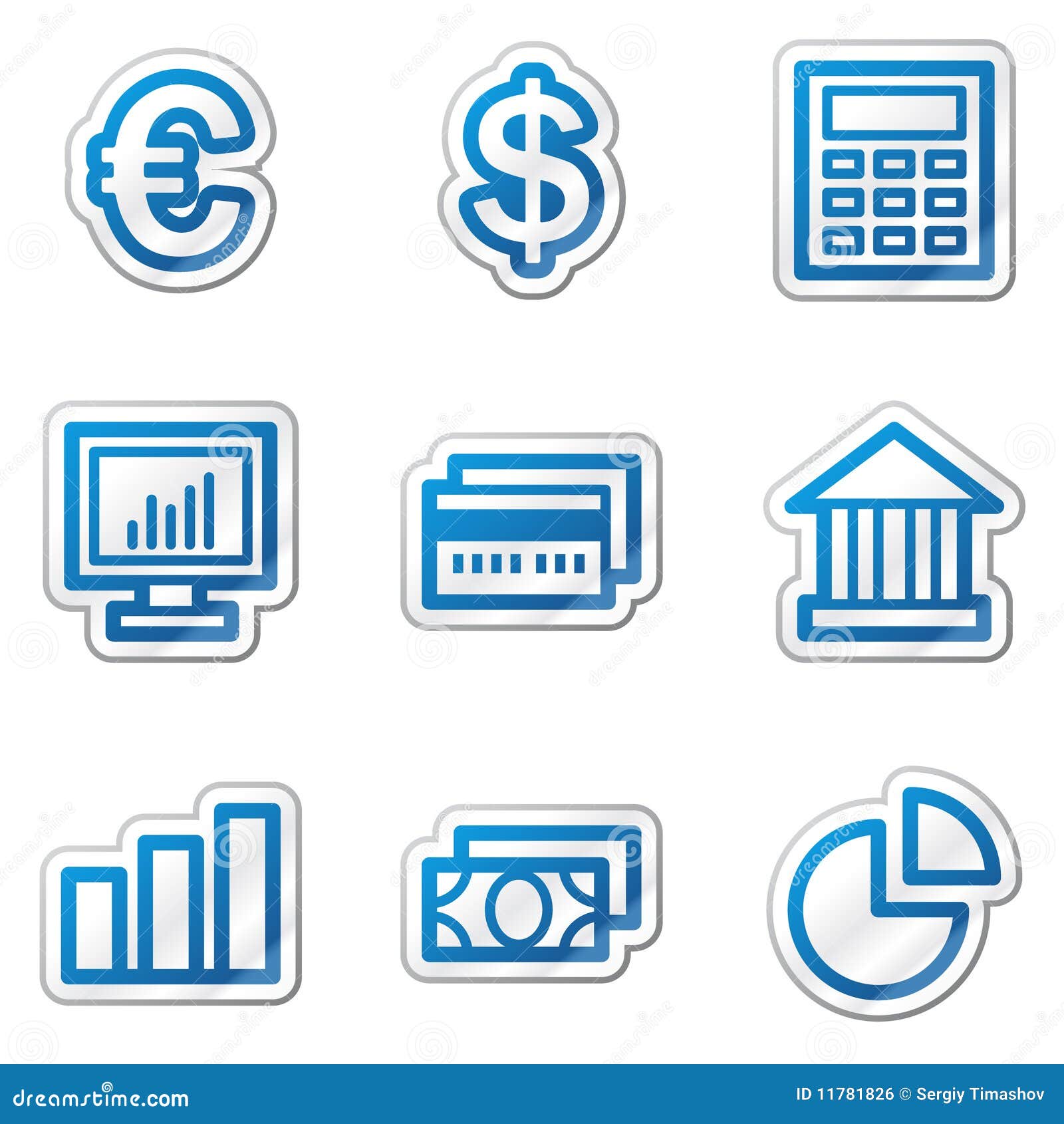 Finance Web Icons, Blue Contour Sticker Series Stock Vector ...