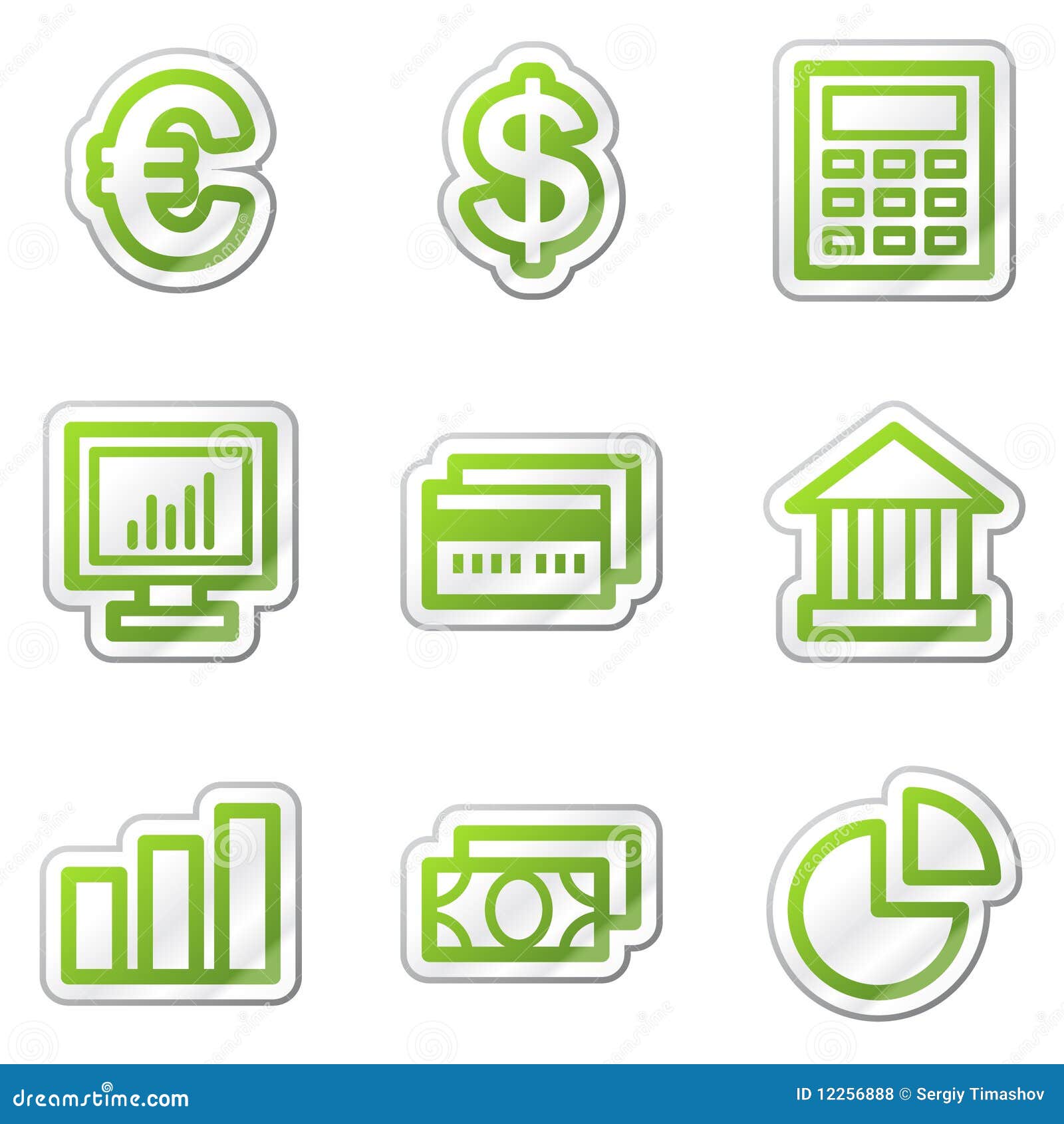 Finance Web Icons, Green Contour Sticker Series Stock Vector ...