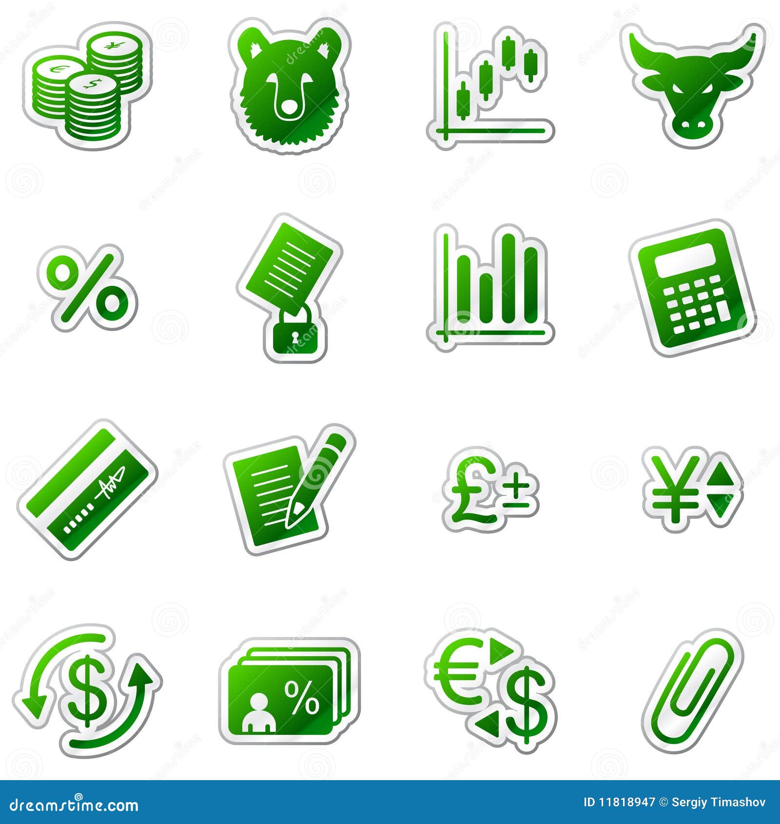 Finance Web Icons, Green Sticker Series Stock Vector - Illustration of ...