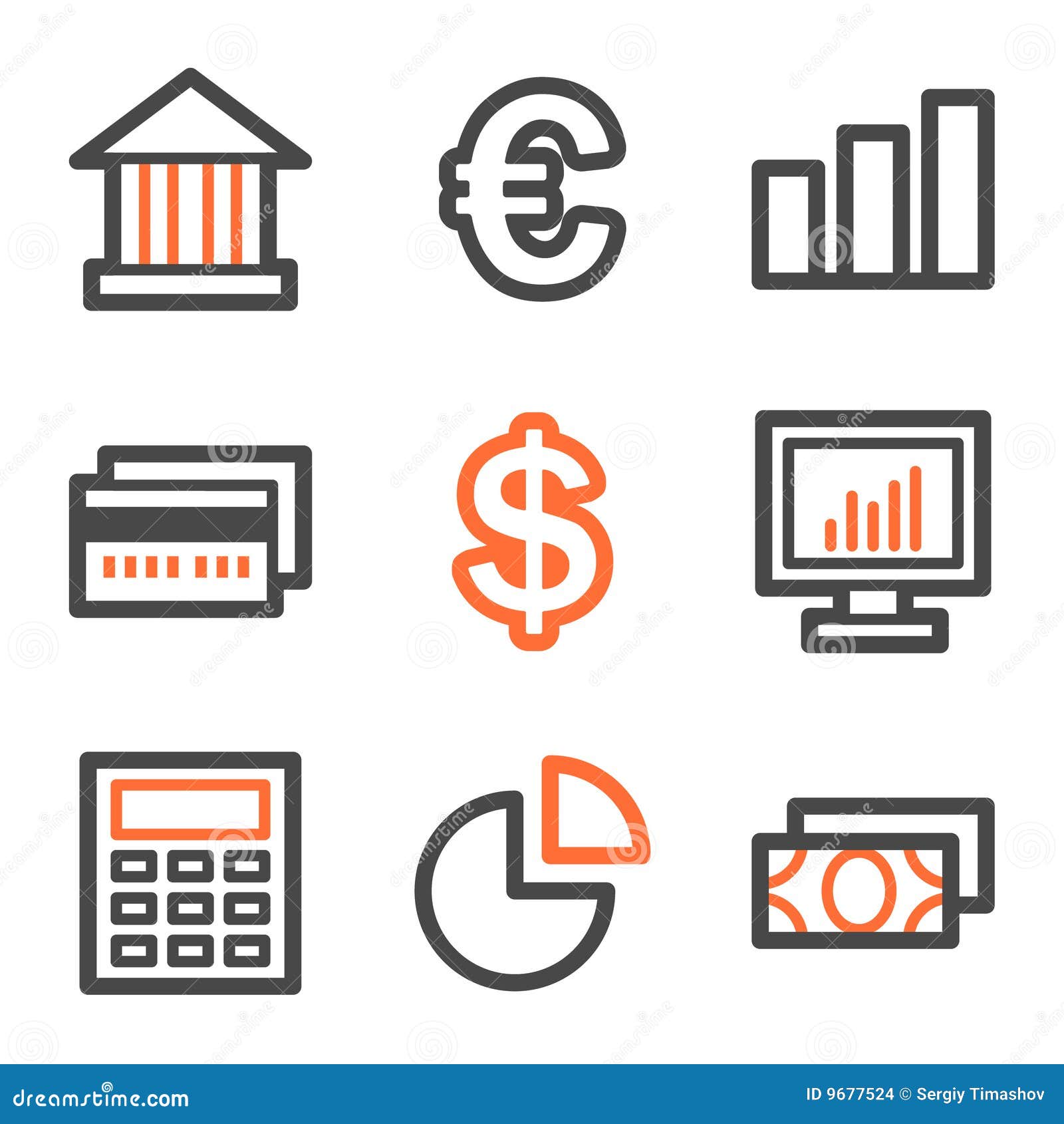 Finance Web Icons, Orange and Gray Contour Series Stock Vector ...
