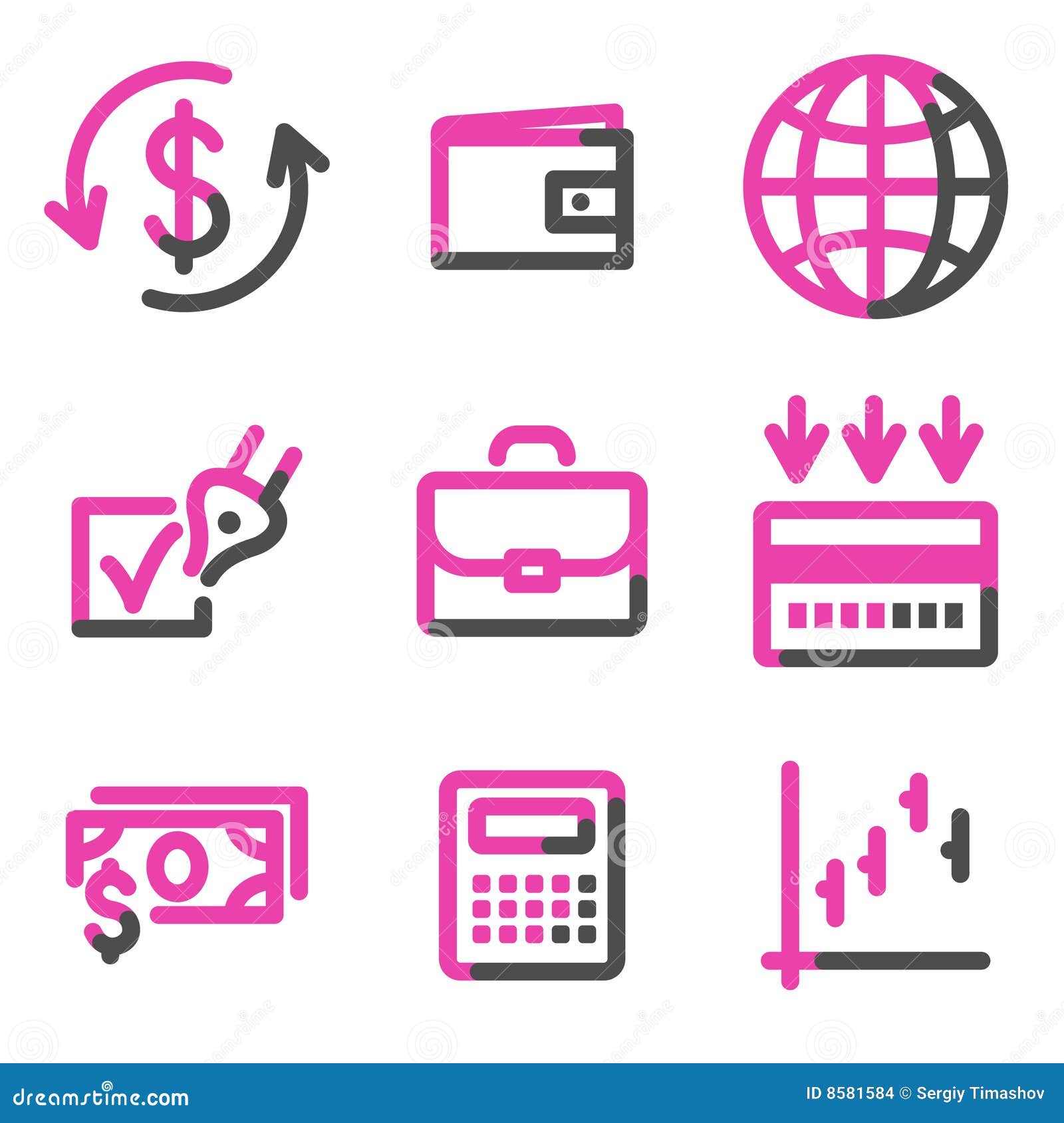 Finance Web Icons, Pink Contour Series Stock Illustration ...