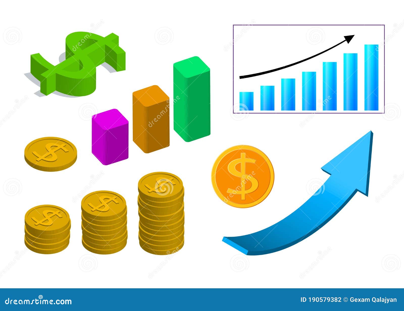 Illustration Set, Finances, Isometric, 3d Rendering, Growth of Finances ...