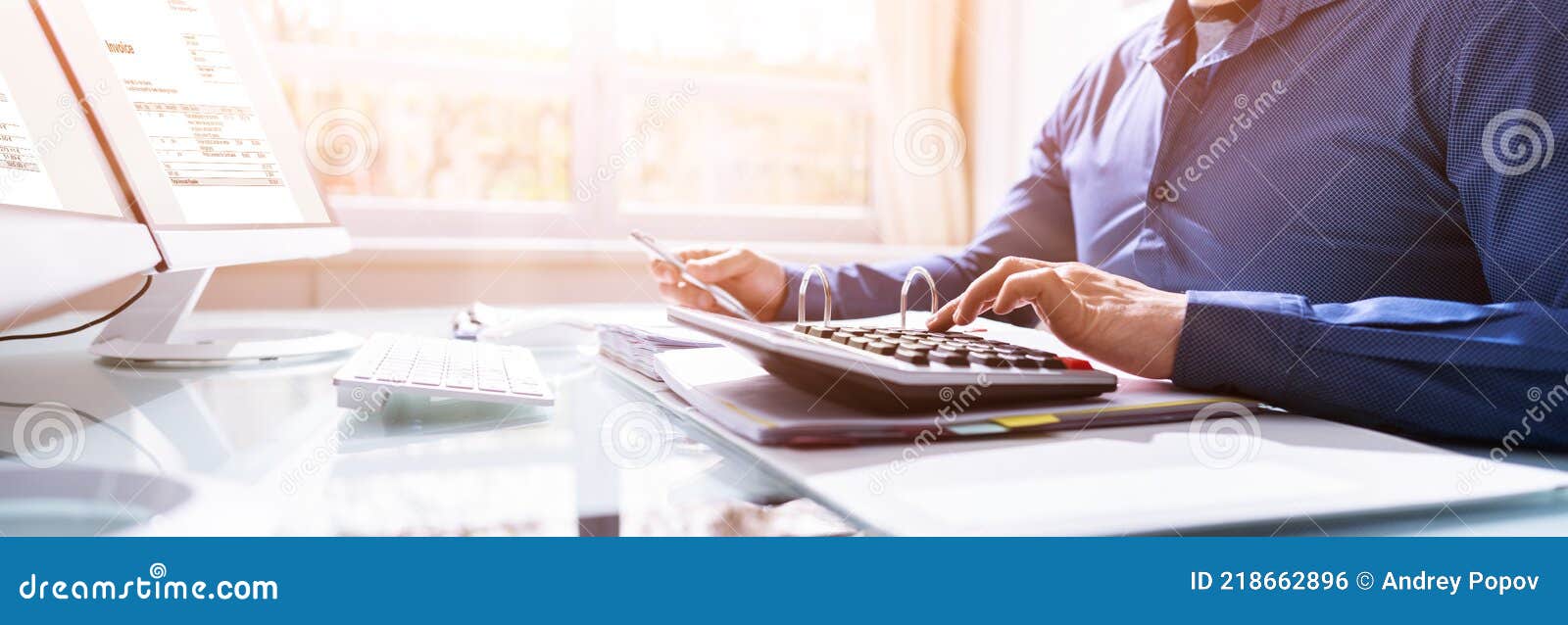 Financial Accounting. Man Using Calculator Stock Photo - Image of ...