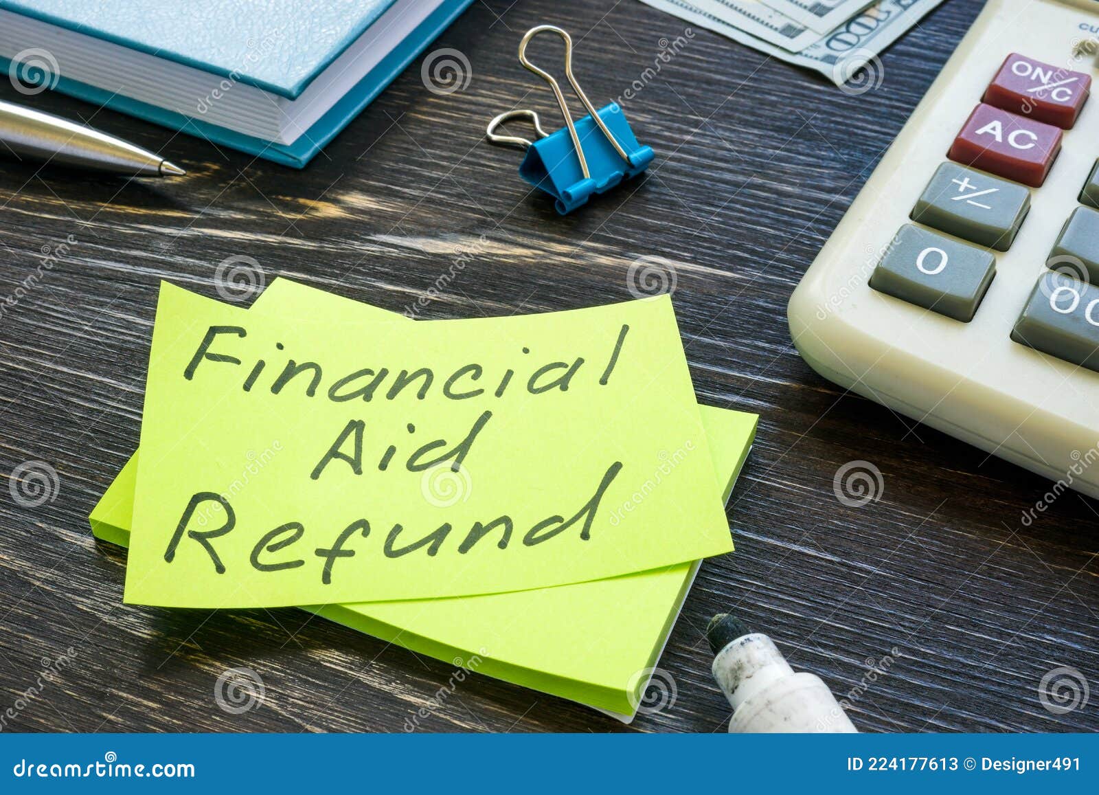 Financial Aid Refund Handwritten on Sticker and Marker. Stock Image ...