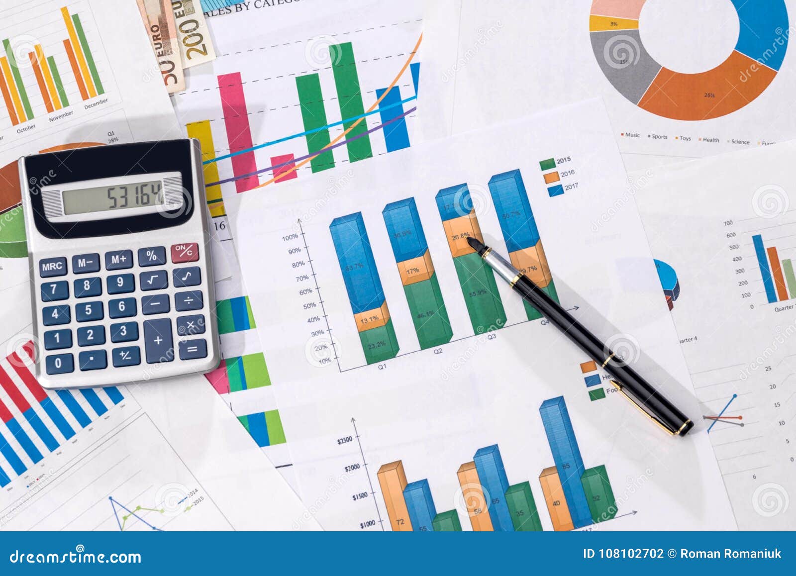 Financial Analysis with Graphs, Pen Stock Photo - Image of commerce ...