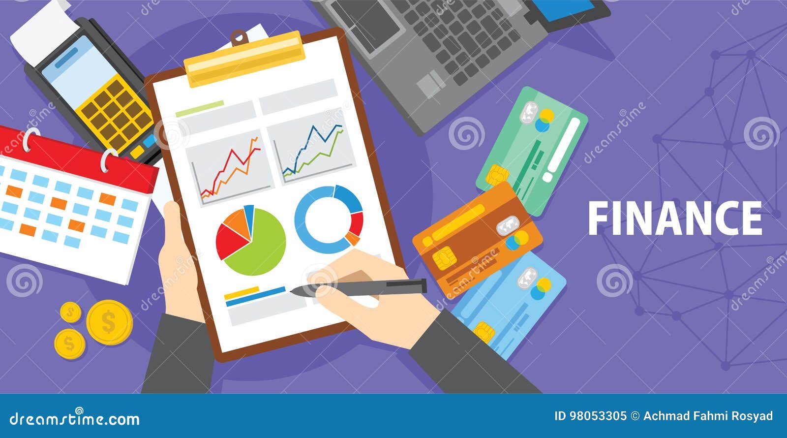 Financial Analysis With Laptop And Diagram Illustration Cartoon Vector ...