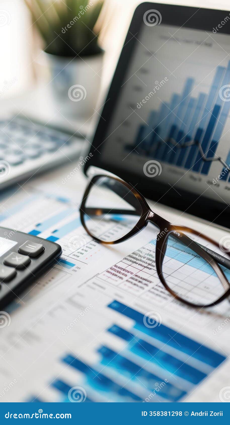 Financial Analysis Tools: Ledger, Tablet, Glasses, and Calculator for ...