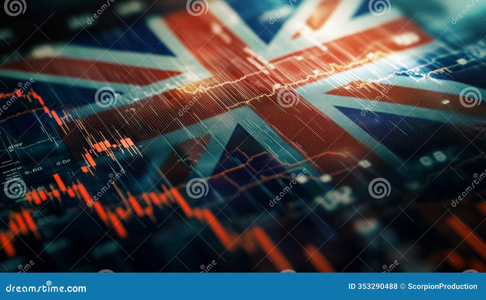 Financial Analysis of UK Stock Market Over British Flag Backdrop Stock ...