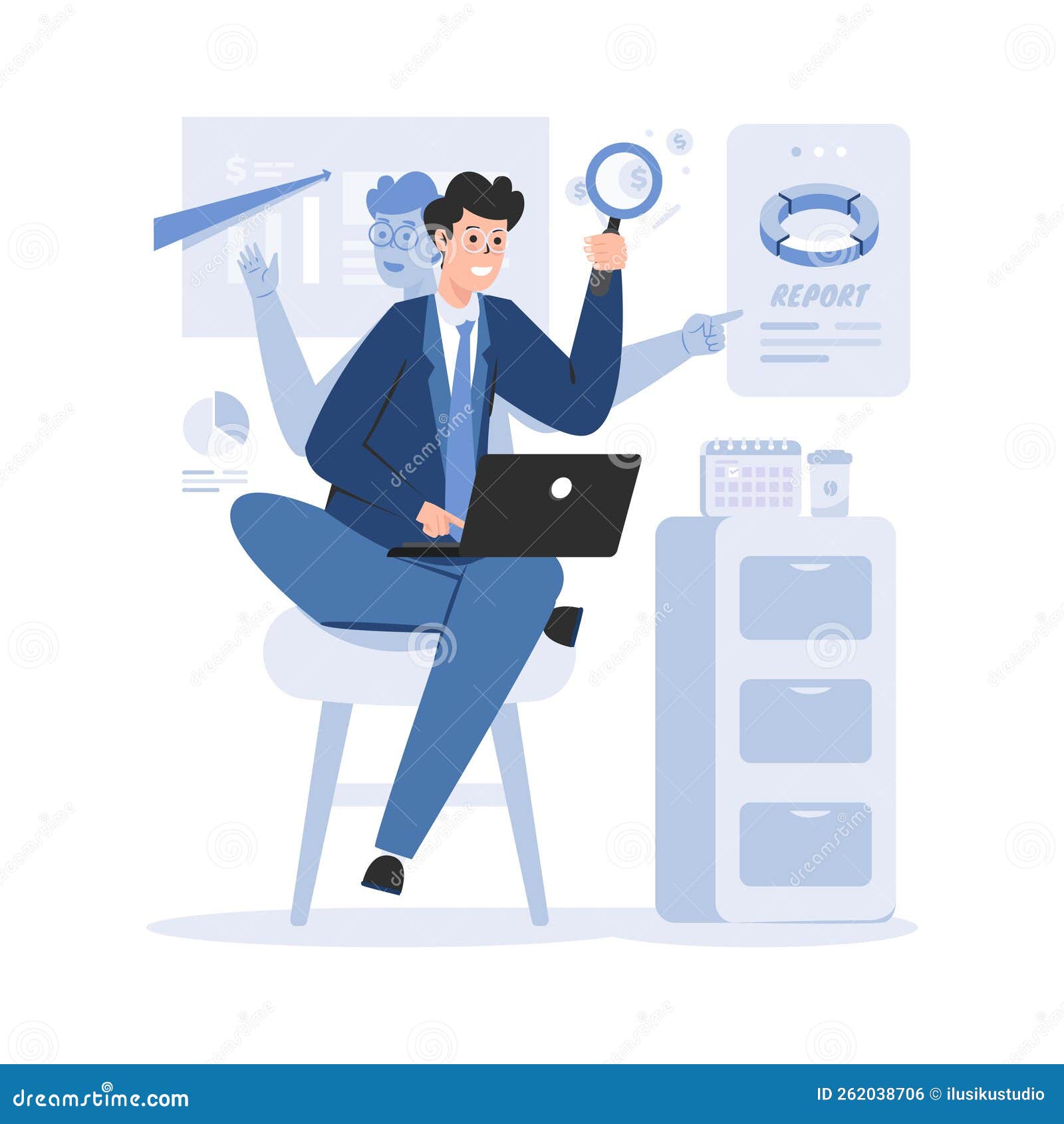 Financial Analyst Multitasking Flat Illustration Stock Vector ...