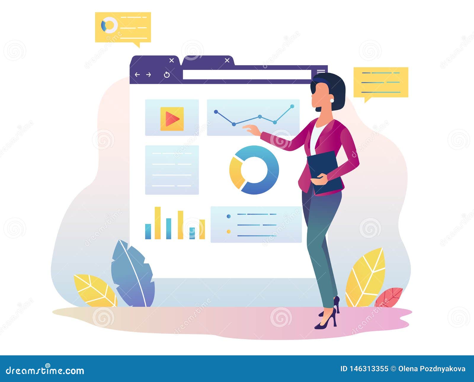 Financial Analytics. Girl with Interactive Display Stock Vector ...