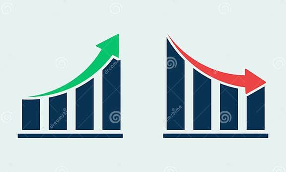 Financial Arrows Up and Down. Vector Graph with Green and Red Arrows. Chart with Increase ...