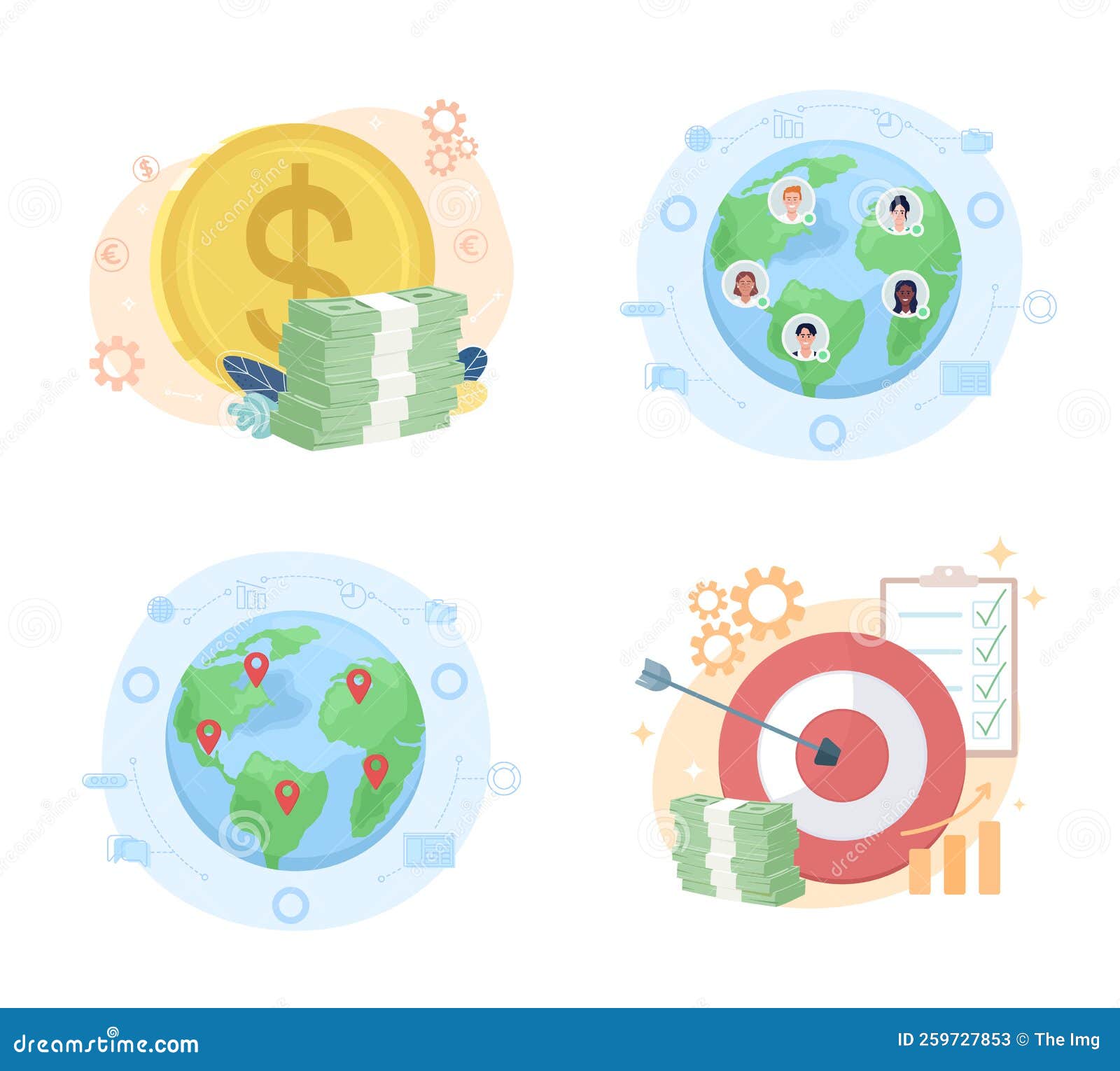 Financial Benefits of Remote Work Flat Concept Vector Illustration Set ...