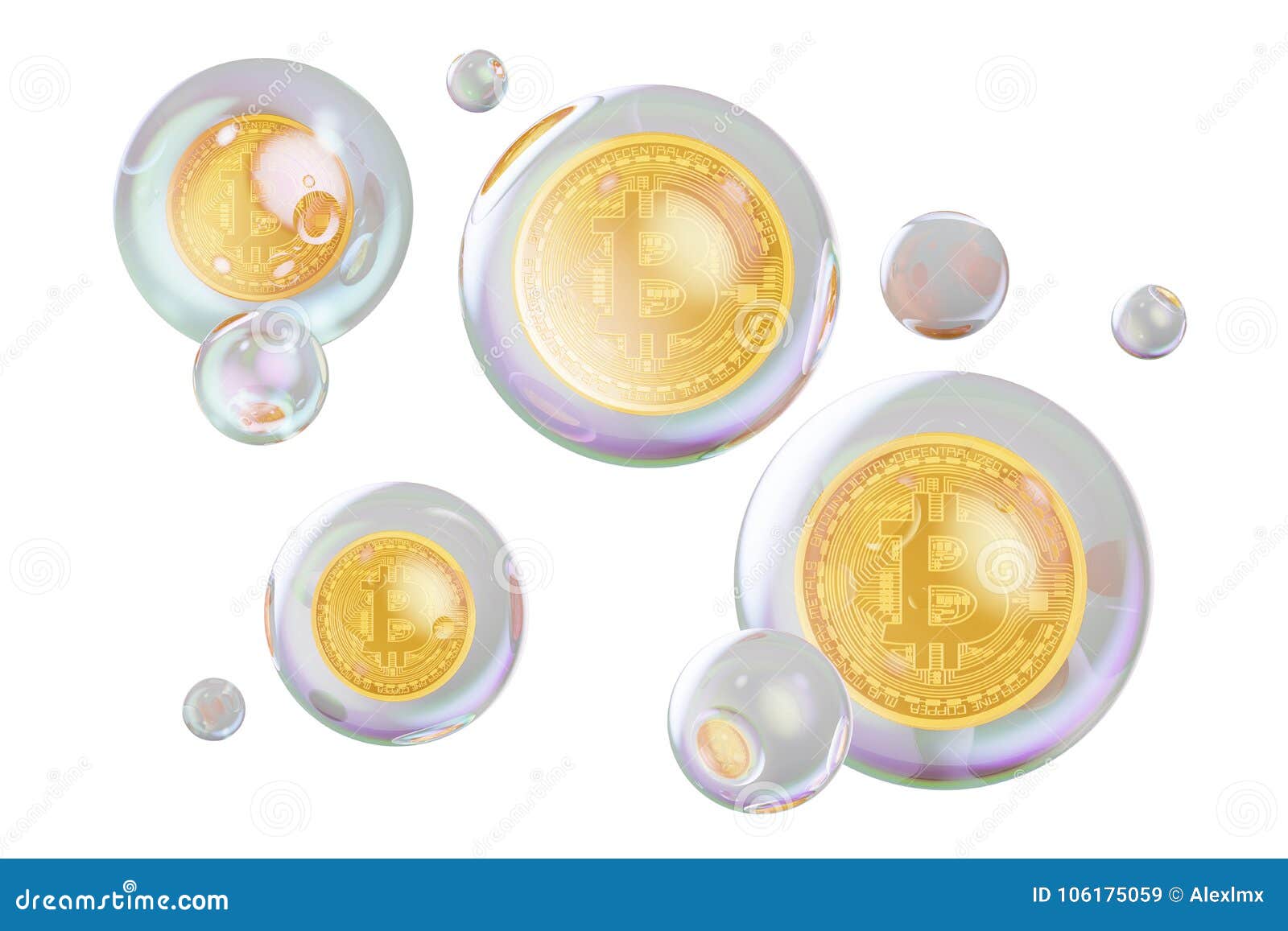 Financial Bubble Concept. Bitcoins Inside Soap Bubbles, 3D Rendering ...