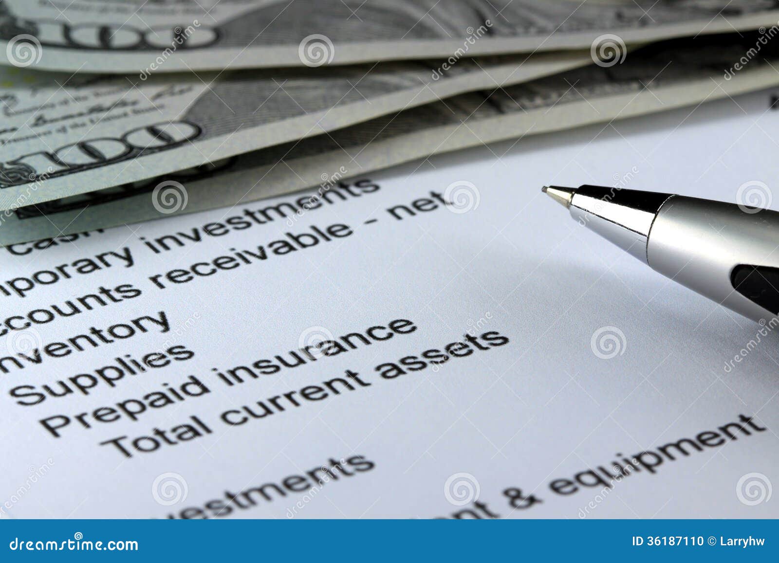 Financial Budget Statement with Pen and US Currency Stock Photo - Image ...