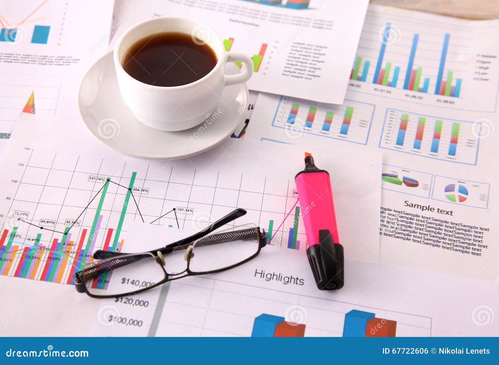 Financial and Business Color Charts and Graphs on the Table Stock Photo ...