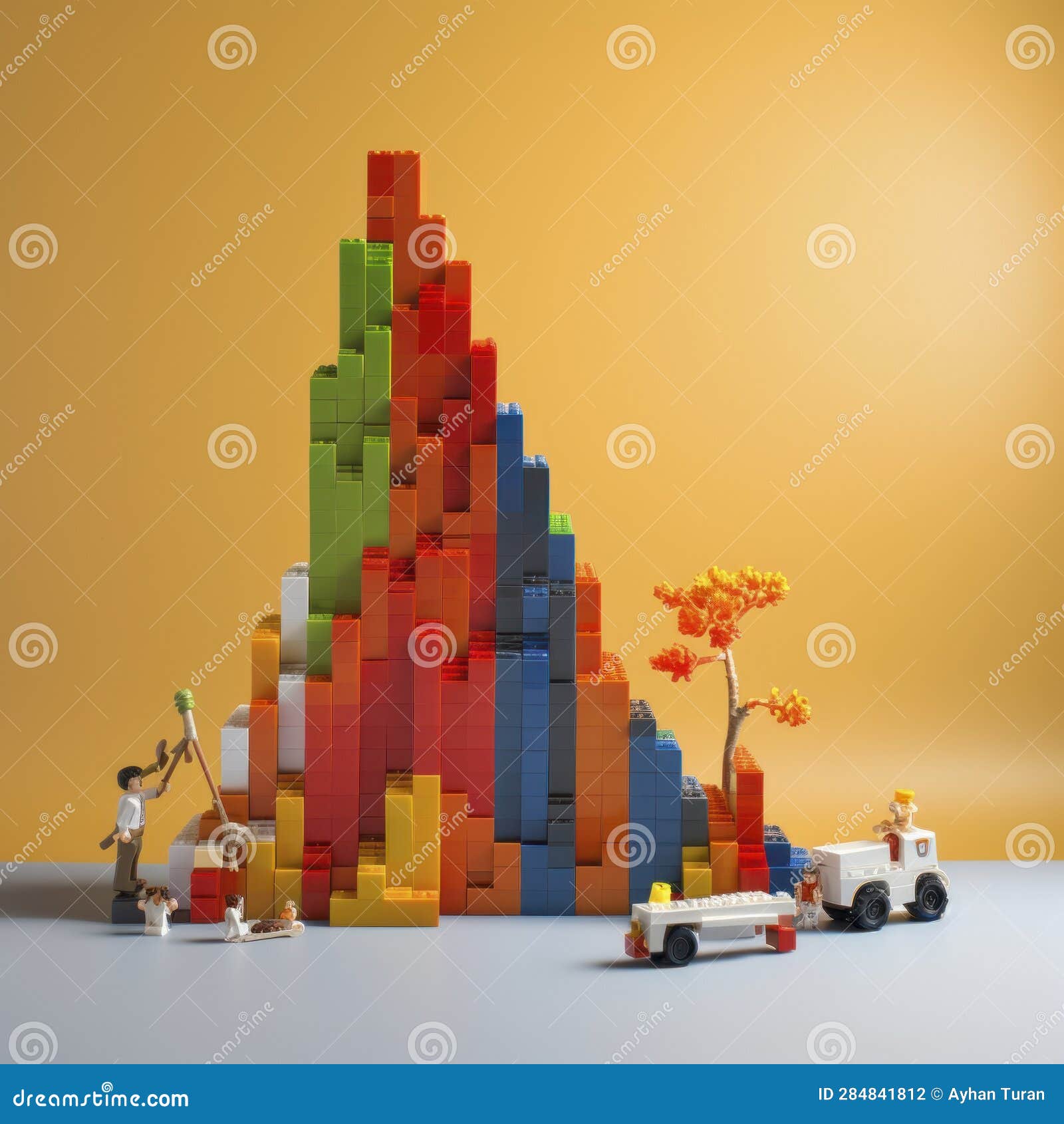 Financial Business Graph and Chart Concept , Toy Blocks Color Material ...
