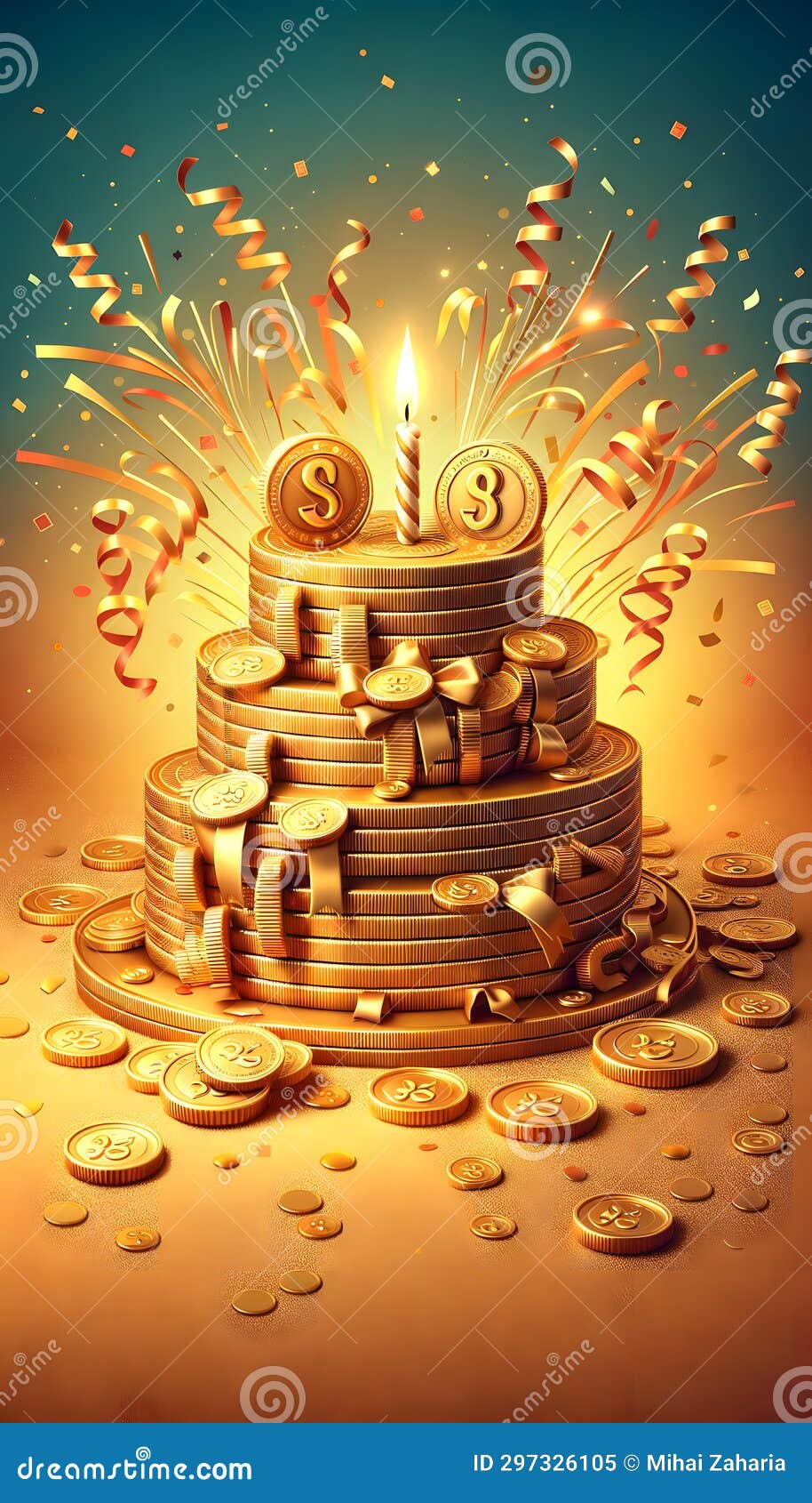 Financial Celebration Cake with Coins. Generative AI Stock Illustration ...
