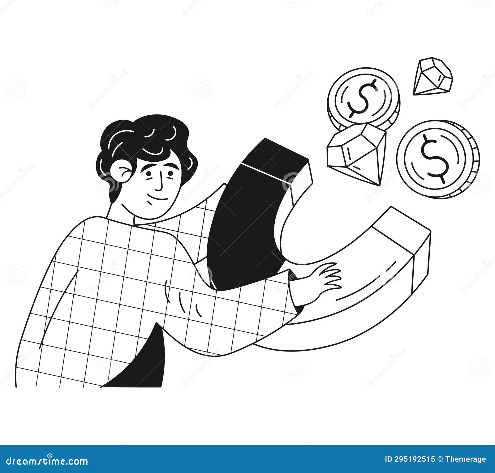 Financial Character Guy Attracts Money and Diamonds with a Magnet Stock ...