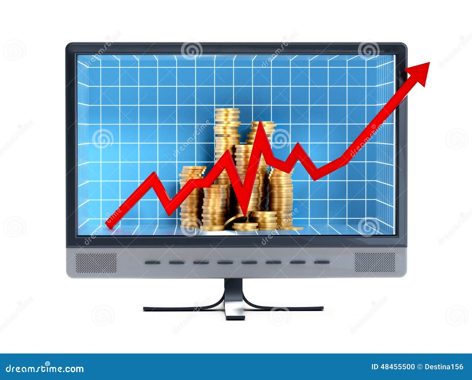Financial Chart and Coins Inside the Computer Monitor Stock Photo ...