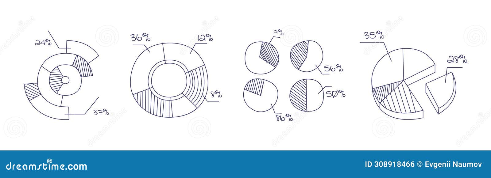 Financial Chart and Graph Drawn by Hand with Pen Vector Set Stock ...