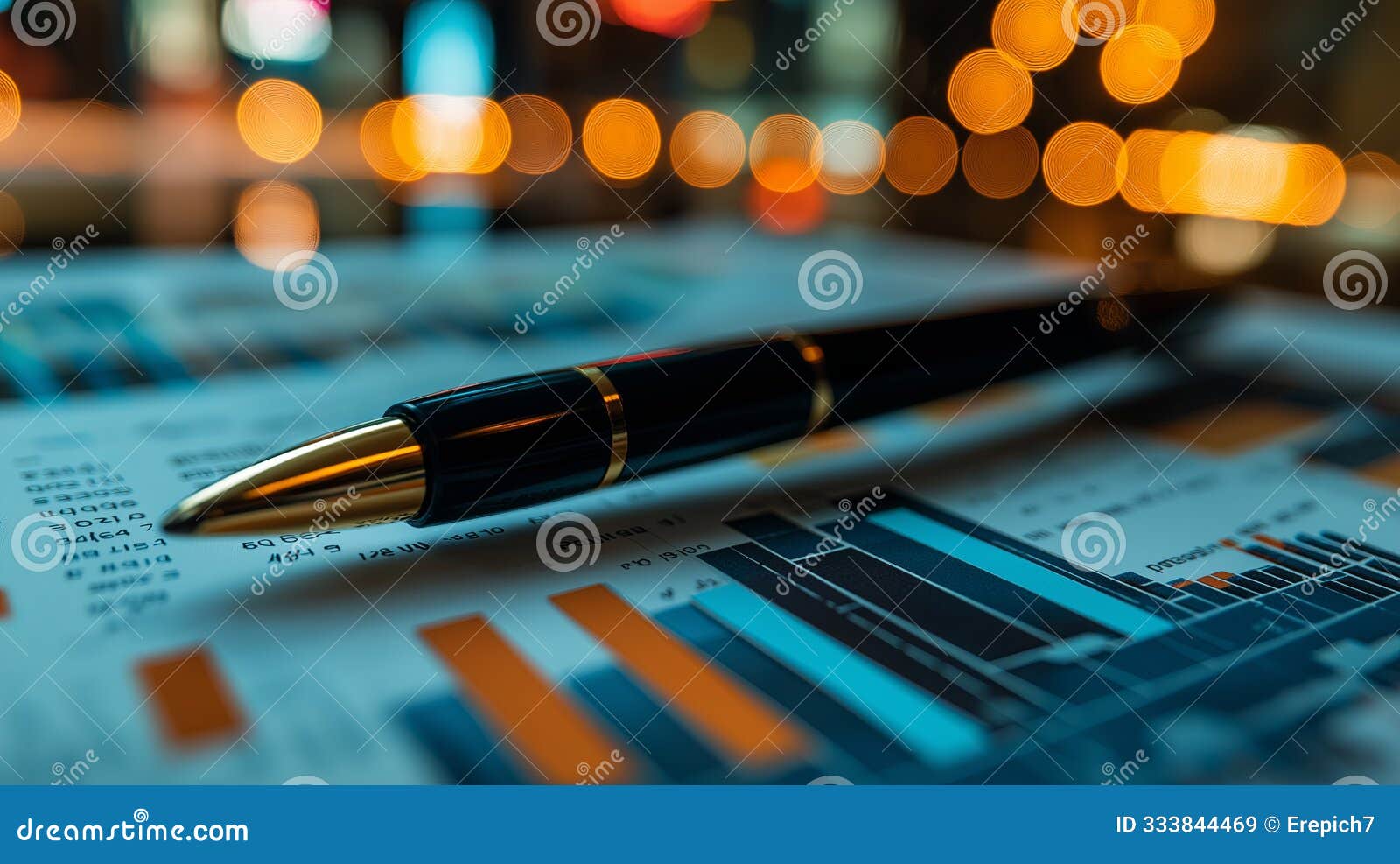 Financial Chart and Pen on the Table with Blur Bokeh Background Stock ...