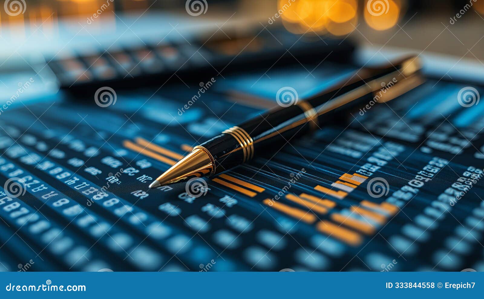 Financial Chart and Pen on the Table with Blur Bokeh Background Stock ...