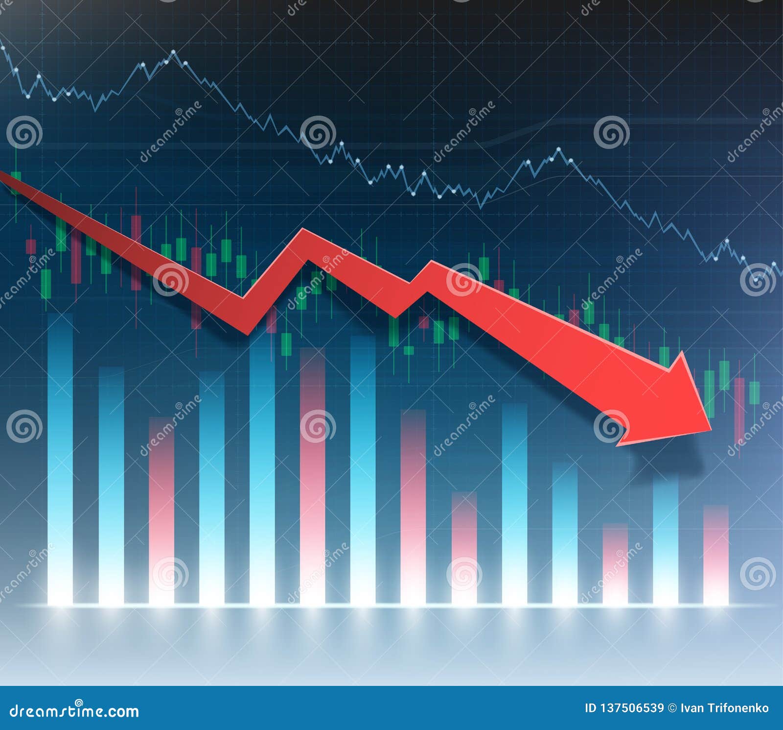 Financial Chart with Red Arrow Down. Graph of Economic Recession Stock ...