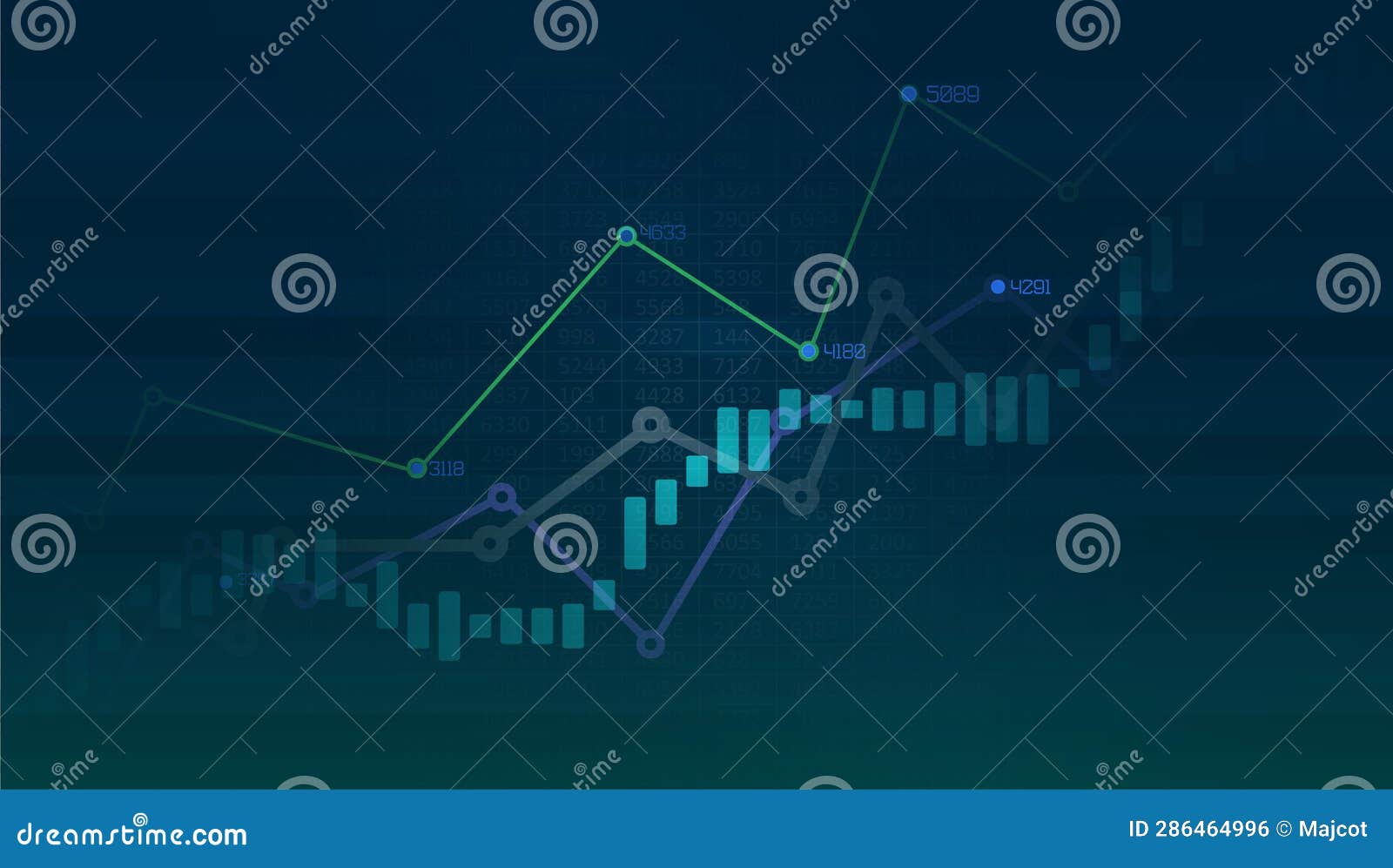 Financial Chart with Uptrend Line Graphs and Candlesticks Stock Vector ...