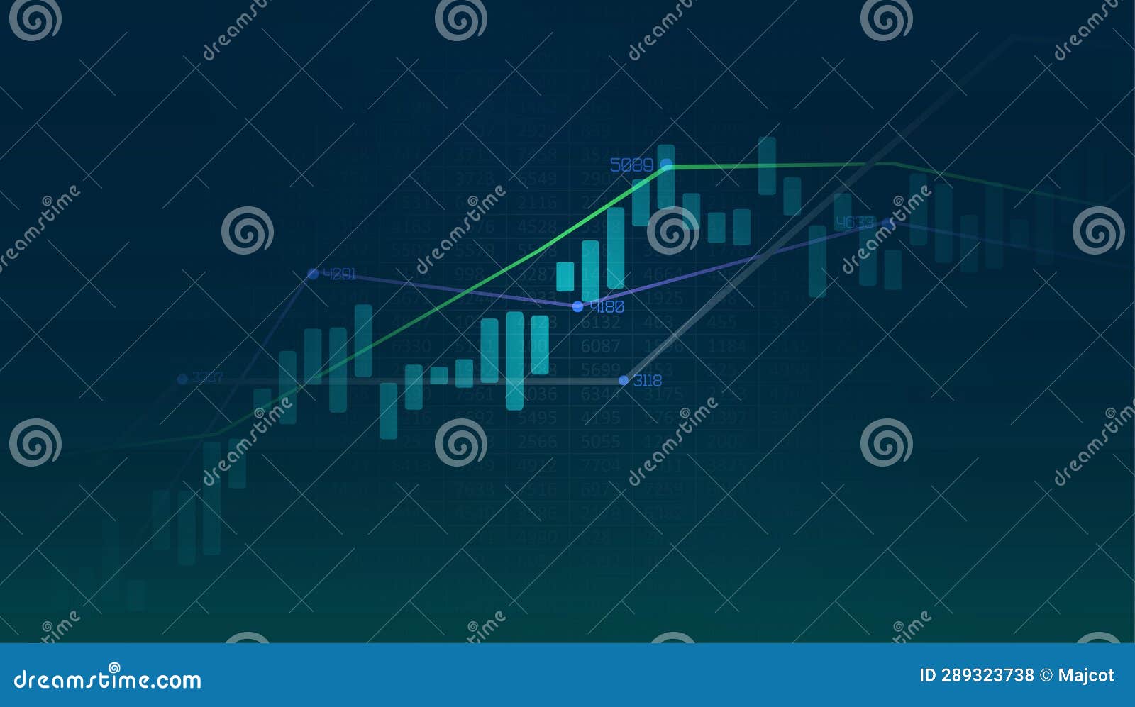 Financial Chart with Uptrend Line Graphs and Candlesticks Stock Vector ...