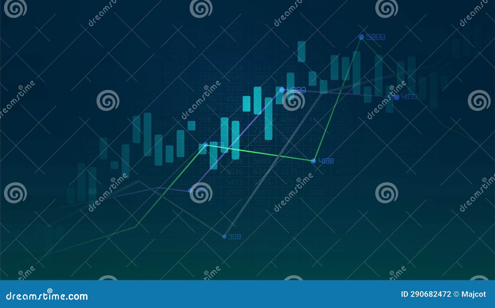 Financial Chart with Uptrend Line Graphs and Candlesticks Stock Vector ...