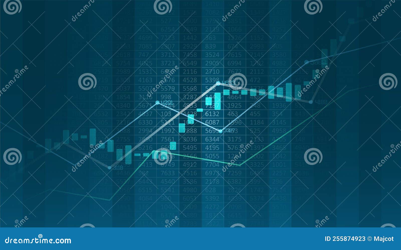Financial Chart with Uptrend Line Graphs and Candlesticks Stock Vector ...