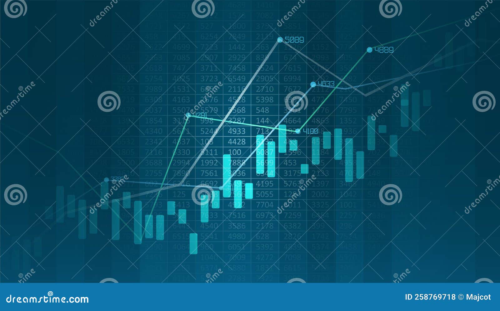 Financial Chart with Uptrend Line Graphs and Candlesticks Stock Vector ...