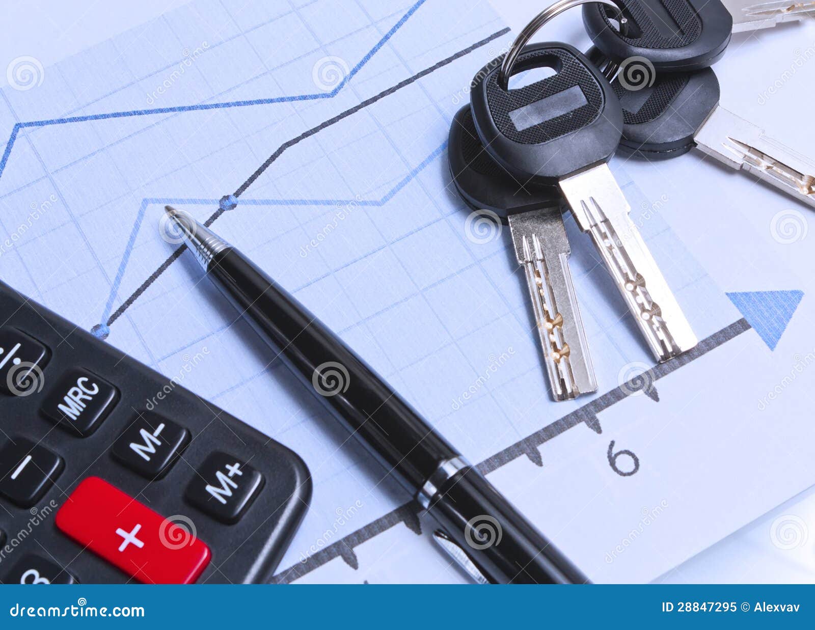 Financial Charts and a Bunch of Keys on the Table Stock Image - Image ...