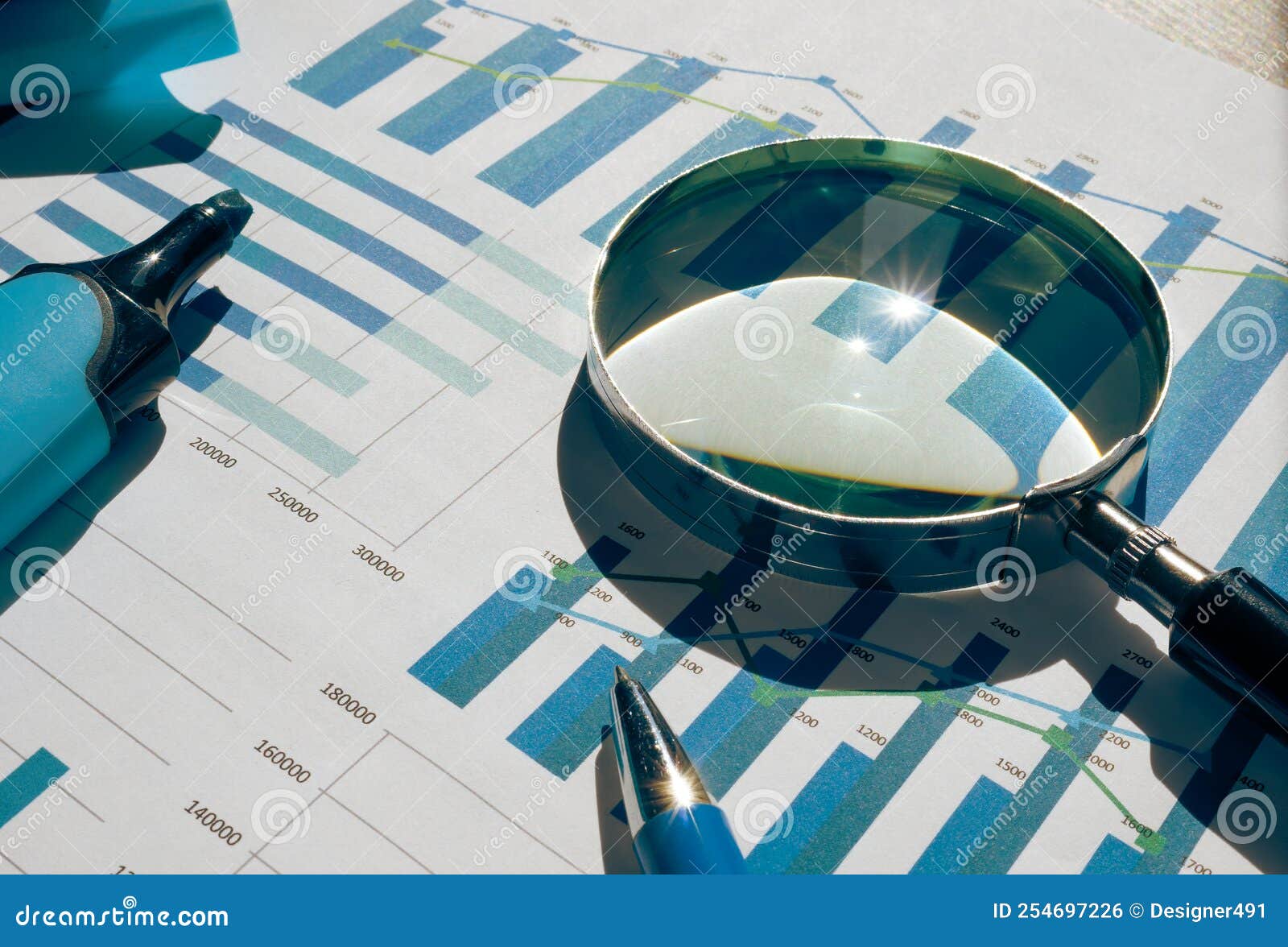 Financial Charts, Graphs and Magnifying Glass for Audit. Stock Photo ...