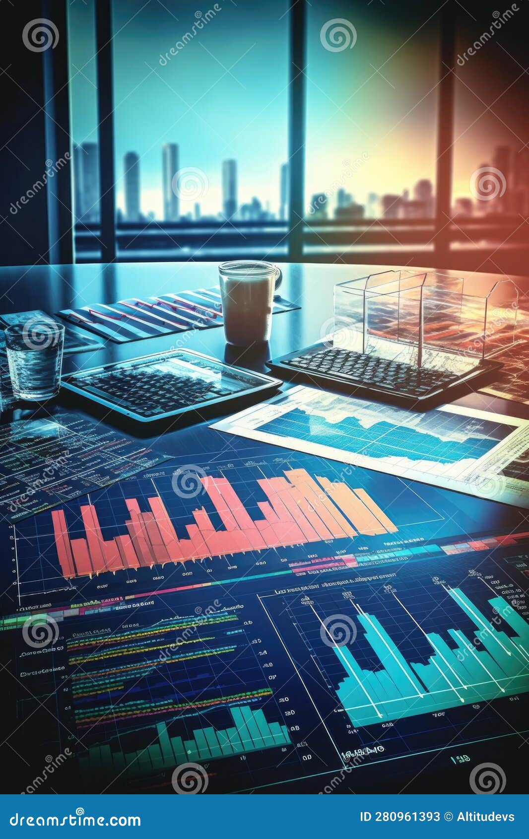 Financial Charts and Graphs Spread Across a Table Stock Illustration ...