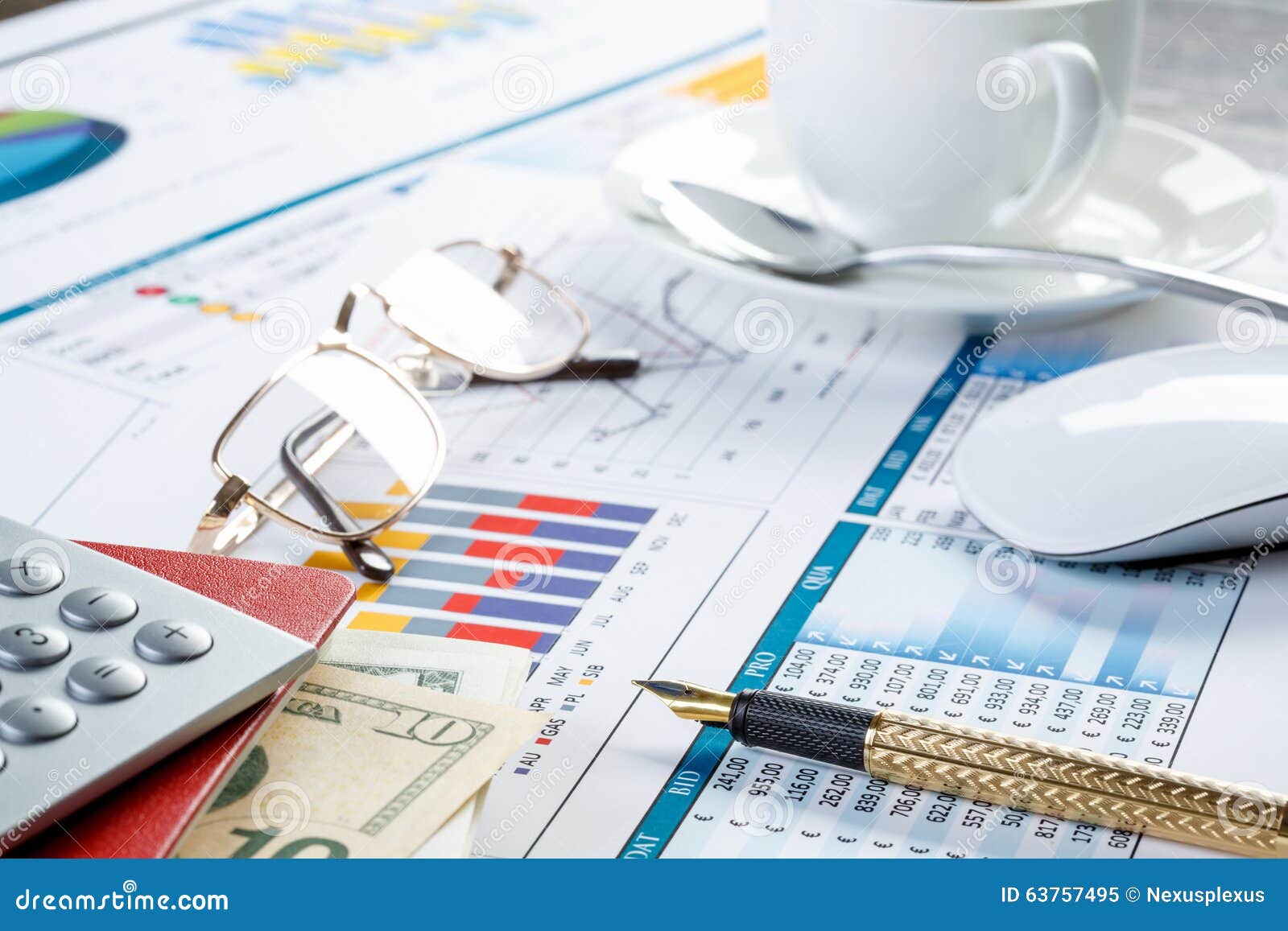 Financial Charts and Graphs on the Table Stock Image - Image of ...