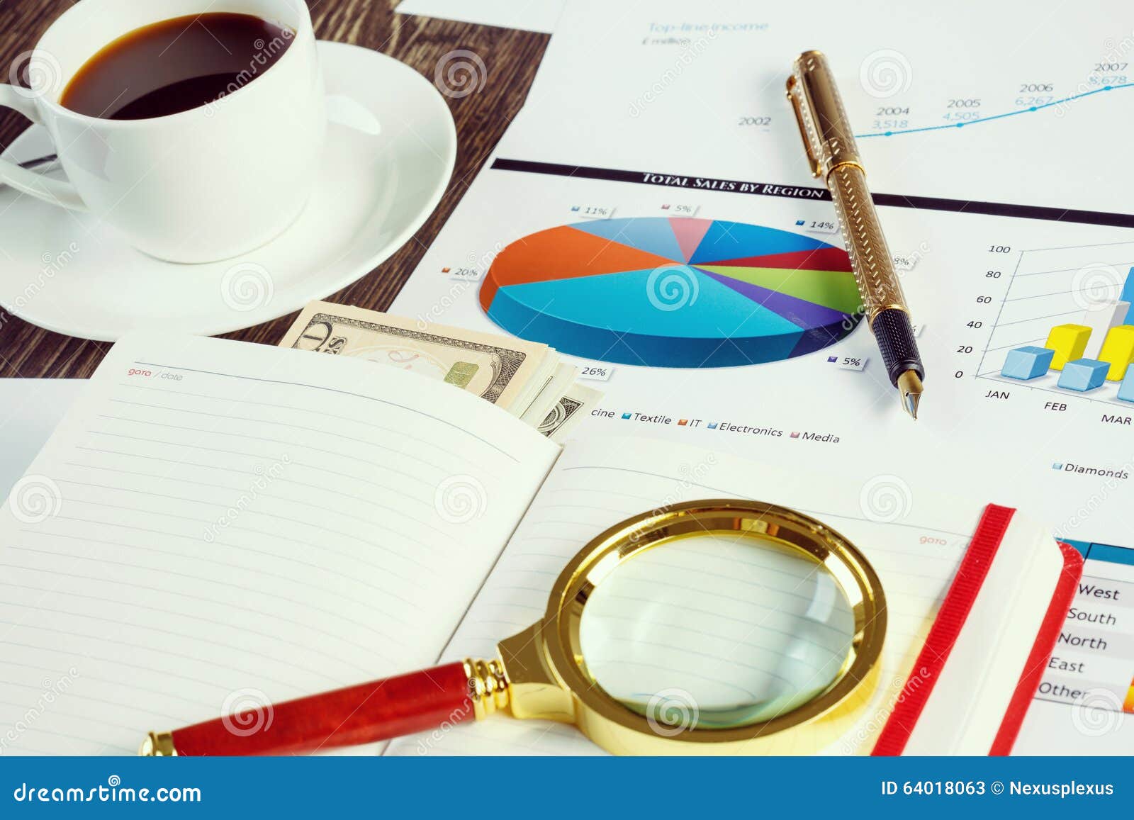 Financial Charts and Graphs on the Table Stock Image - Image of annual ...