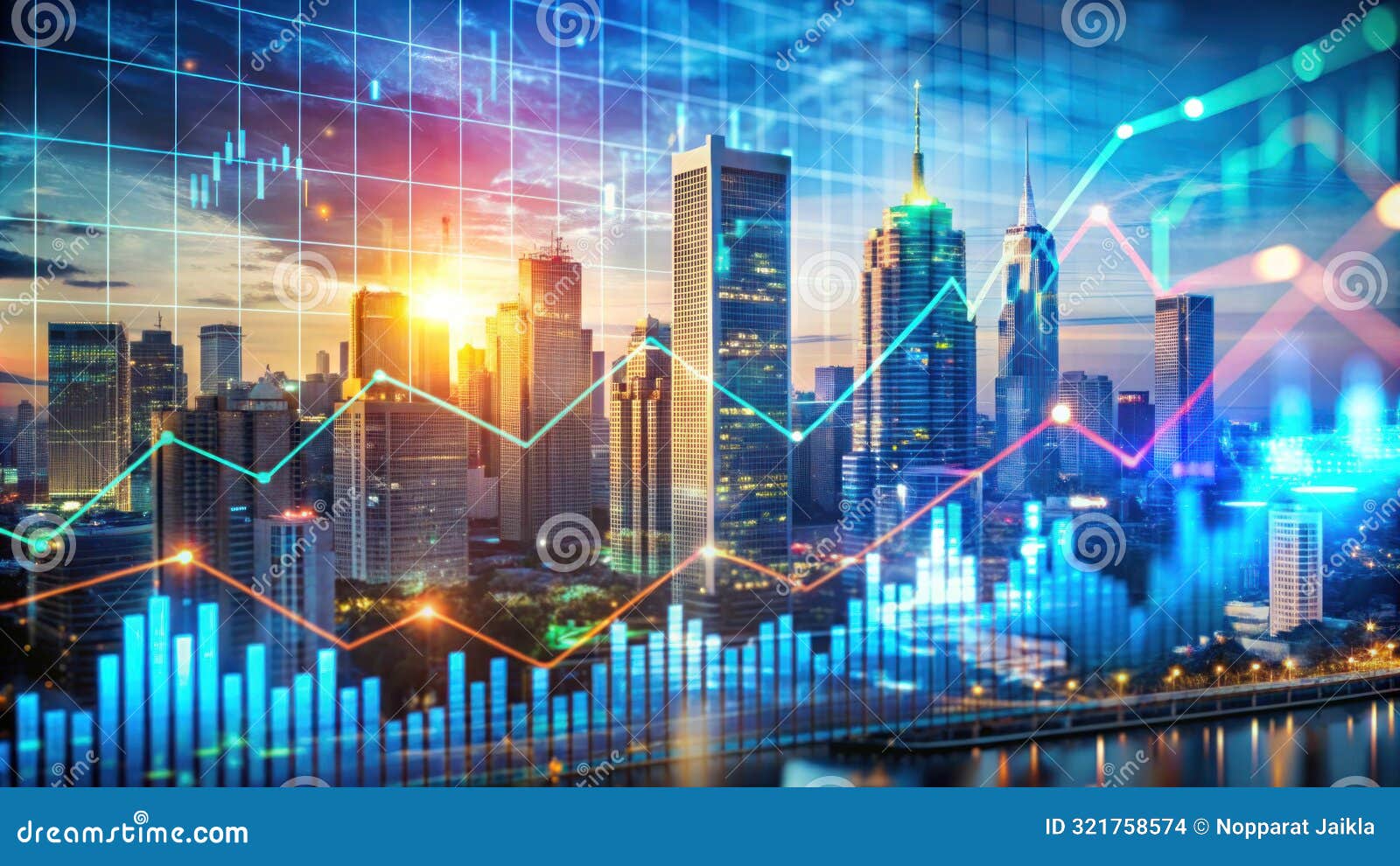 Financial of the City Trading Graph Double Exposure Stock Illustration ...