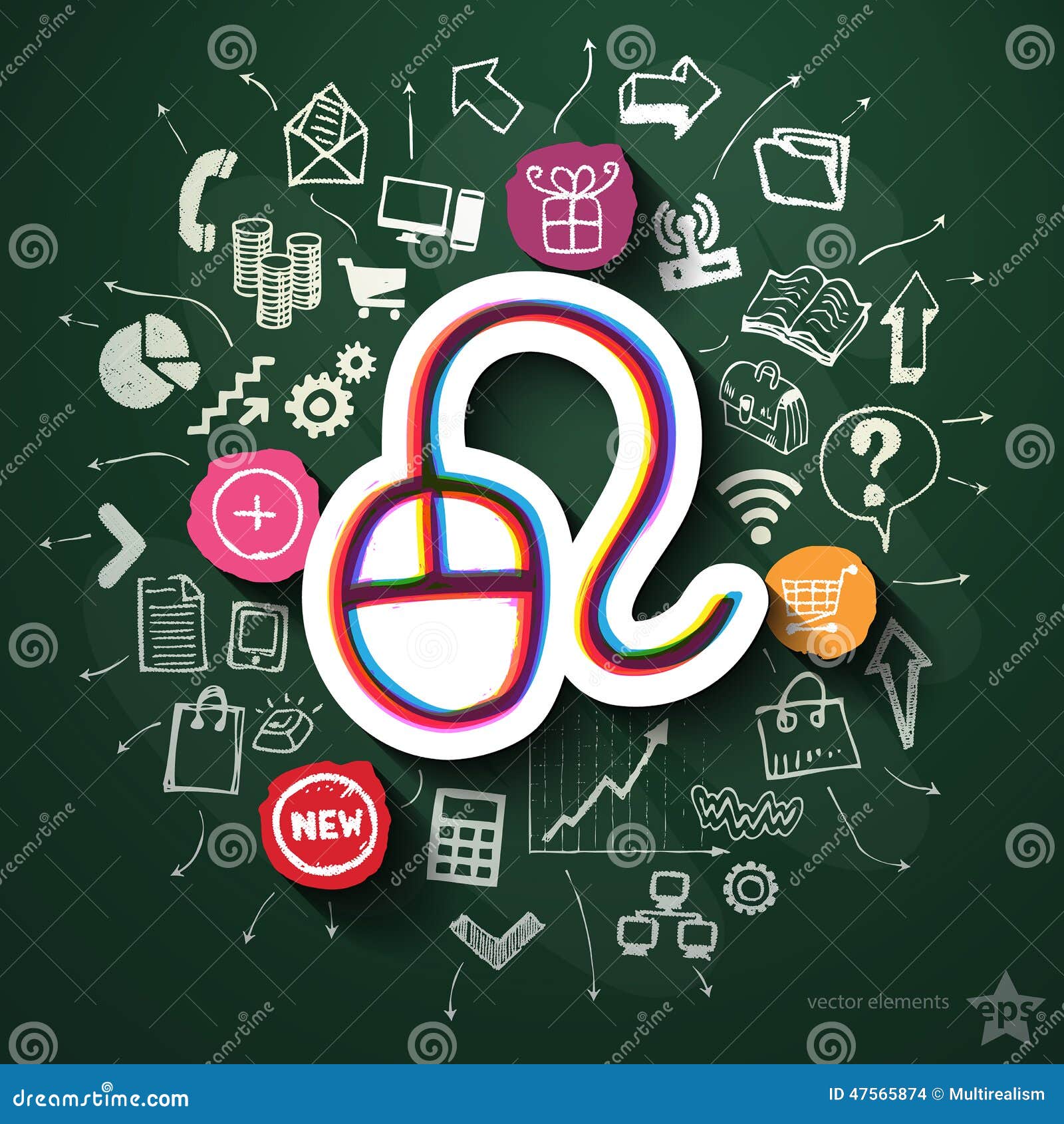 Financial Collage with Icons on Blackboard Stock Vector - Illustration ...