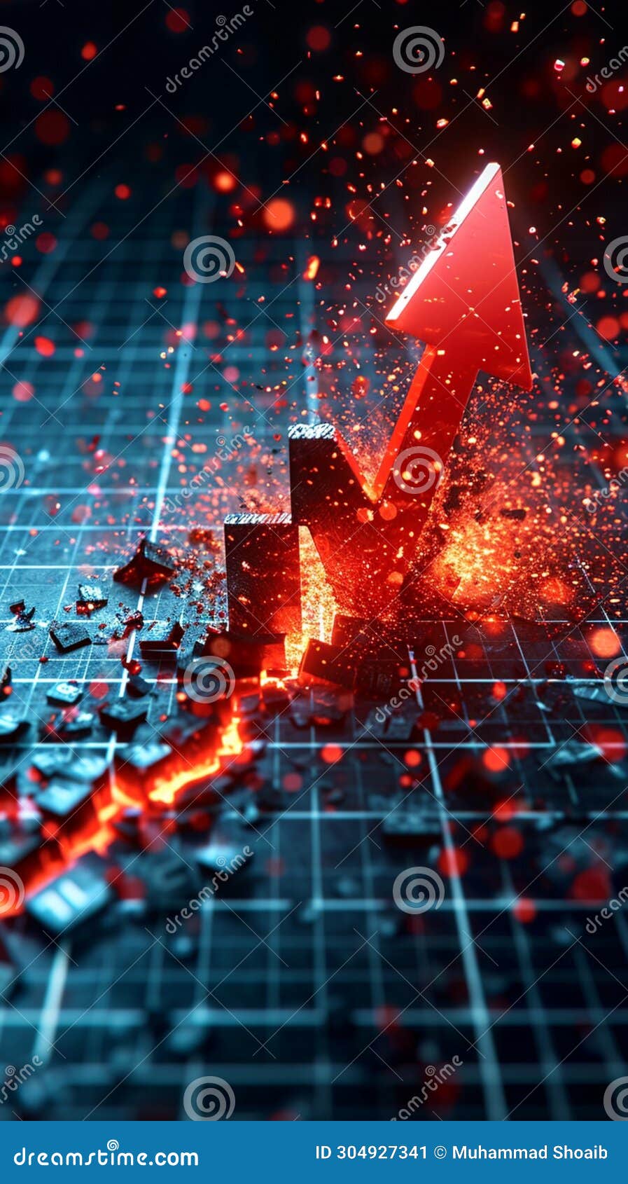 Financial Collapse 3D Chart Shatters, Bold Red Arrow Plummets ...