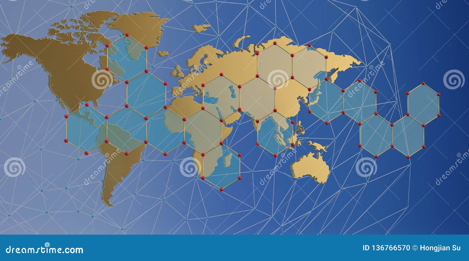 Financial Concept Background World Map and Hexagon 3D Illustration ...