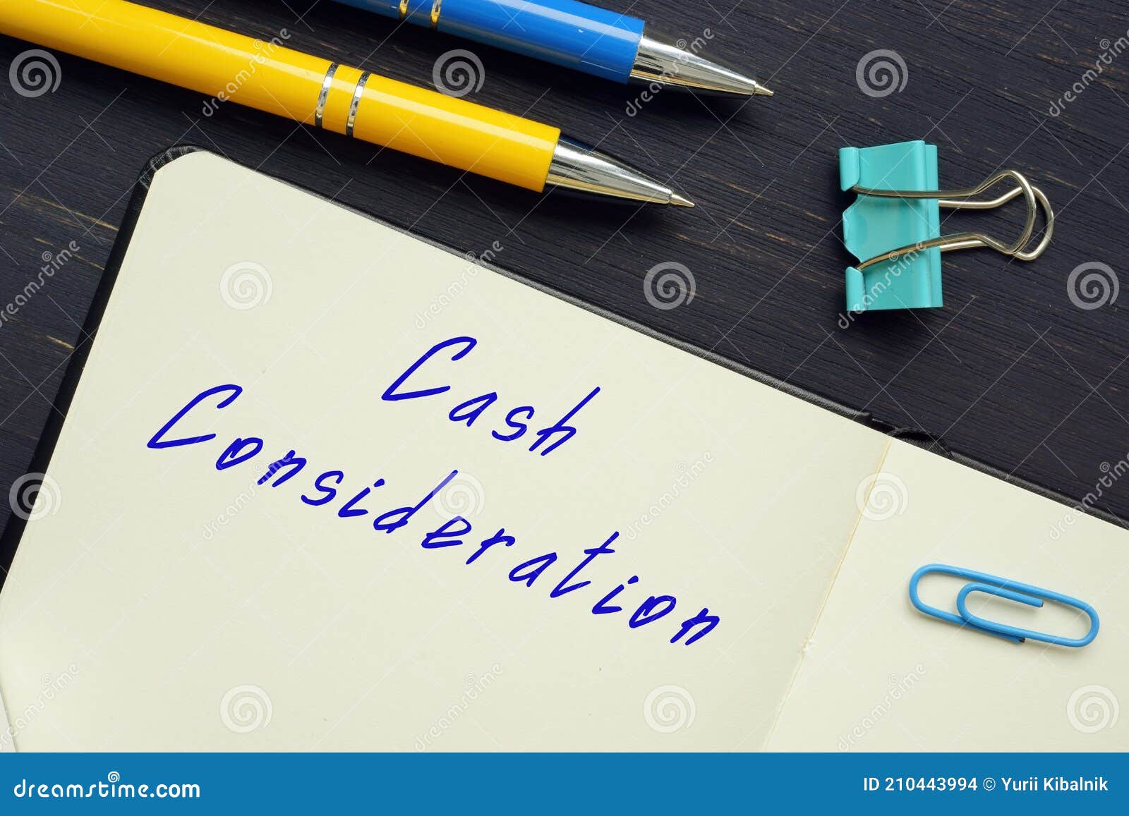 Financial Concept about Cash Consideration with Sign on the Sheet Stock ...