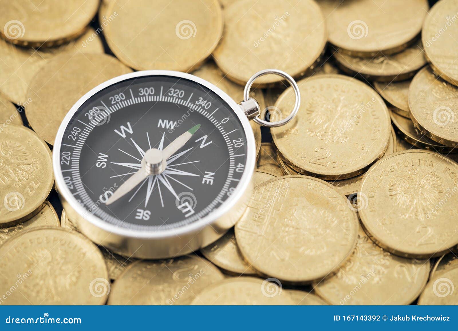 Financial Concept with Coins and Compass Stock Photo - Image of poland ...